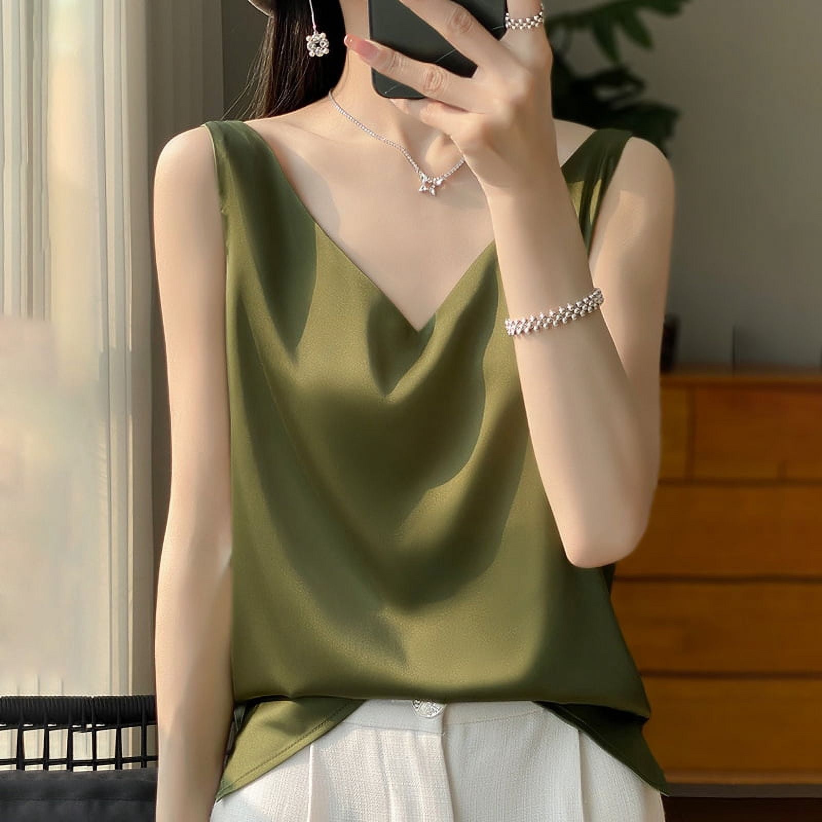 Silk Satin Women Clothing OL Double Shoulder Camisole Tank V-neck ...
