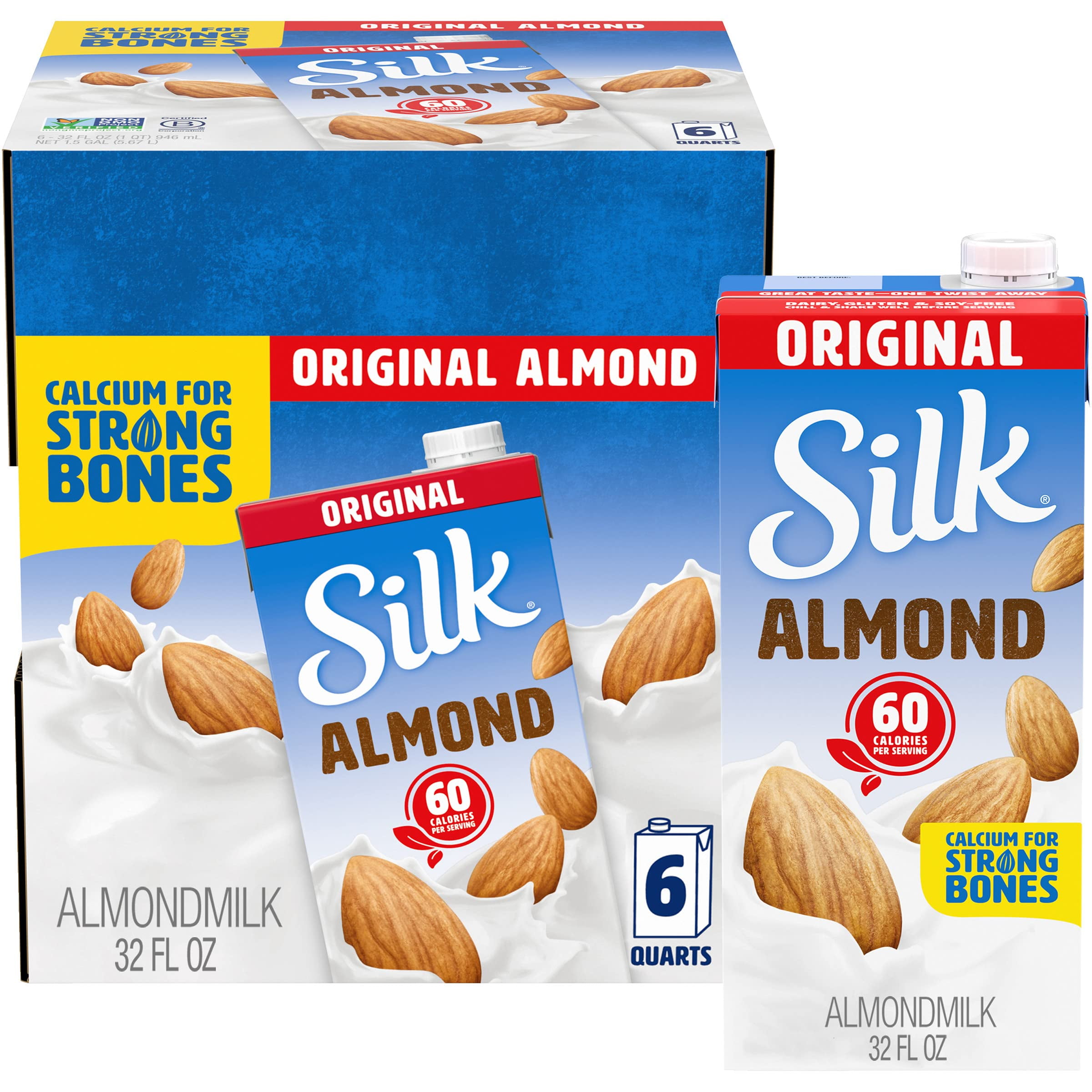 Silk Shelf-Stable Almond Milk, Original, Dairy-Free, Vegan, Non-GMO ...