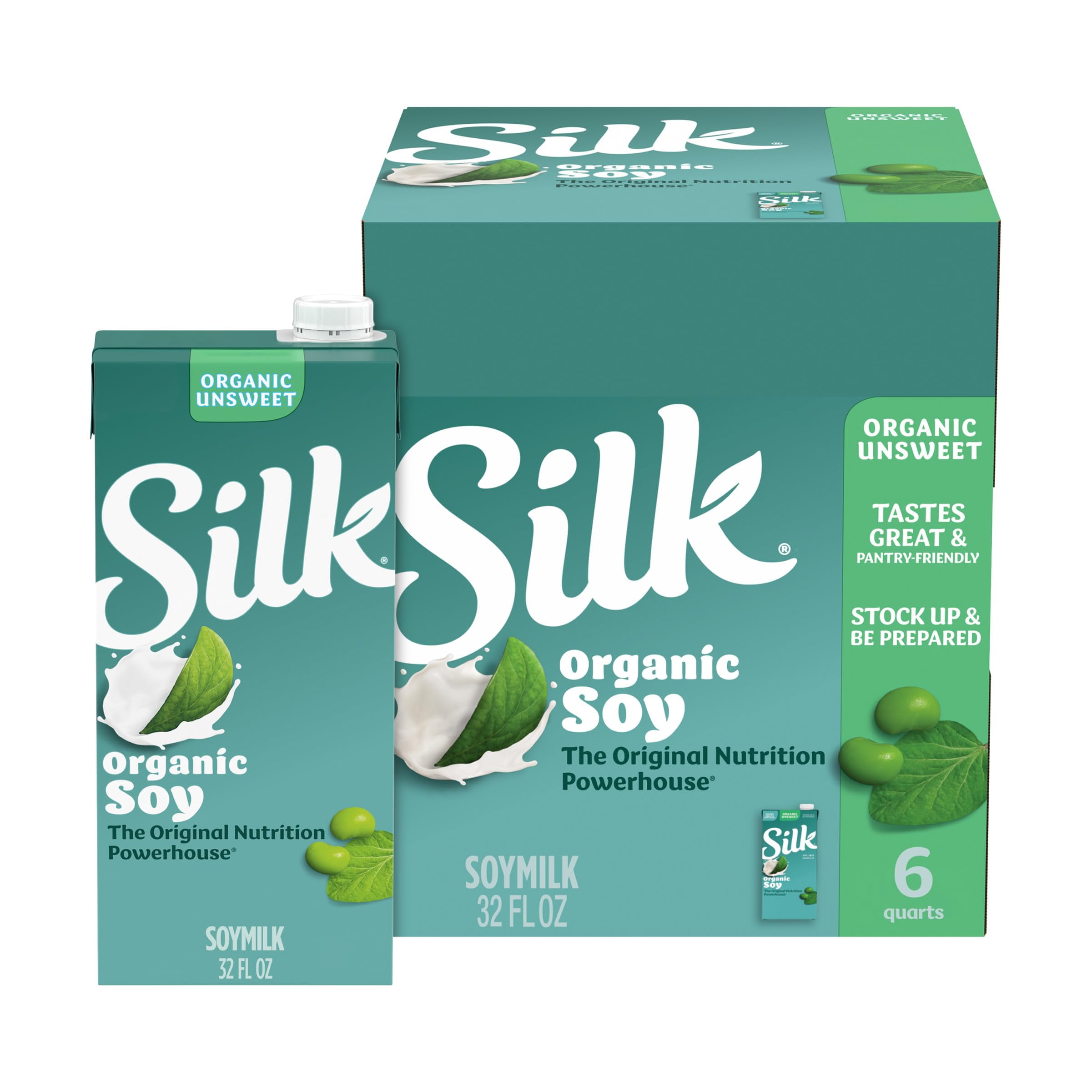 Silk Shelf-Stable Organic Soy Milk, Unsweetened, COC1Dairy-Free, Vegan ...