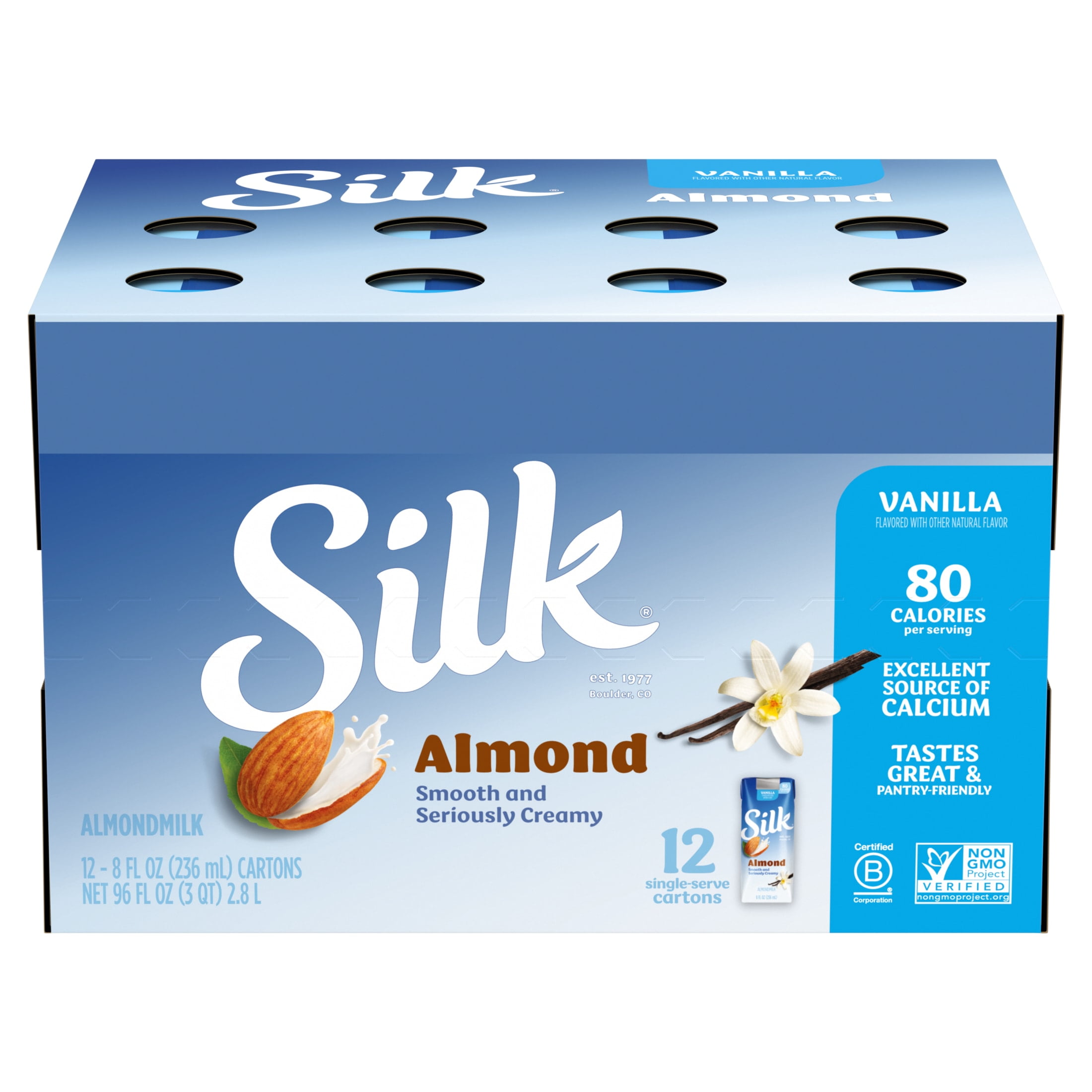 Silk Shelf-Stable Vanilla Almond Milk Singles, 8 Oz., 12 Count ...