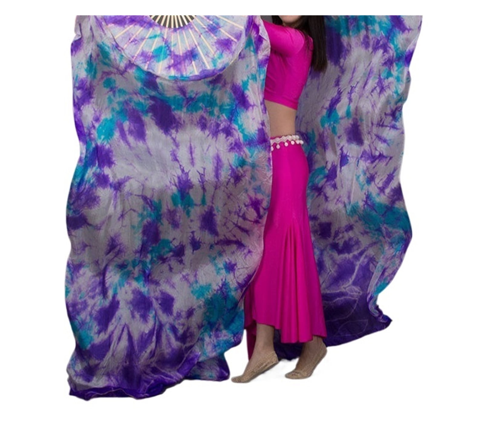 Silk Veil Belly Dance Dancing Hand Tie Dye Fan Veils Length For Women ...