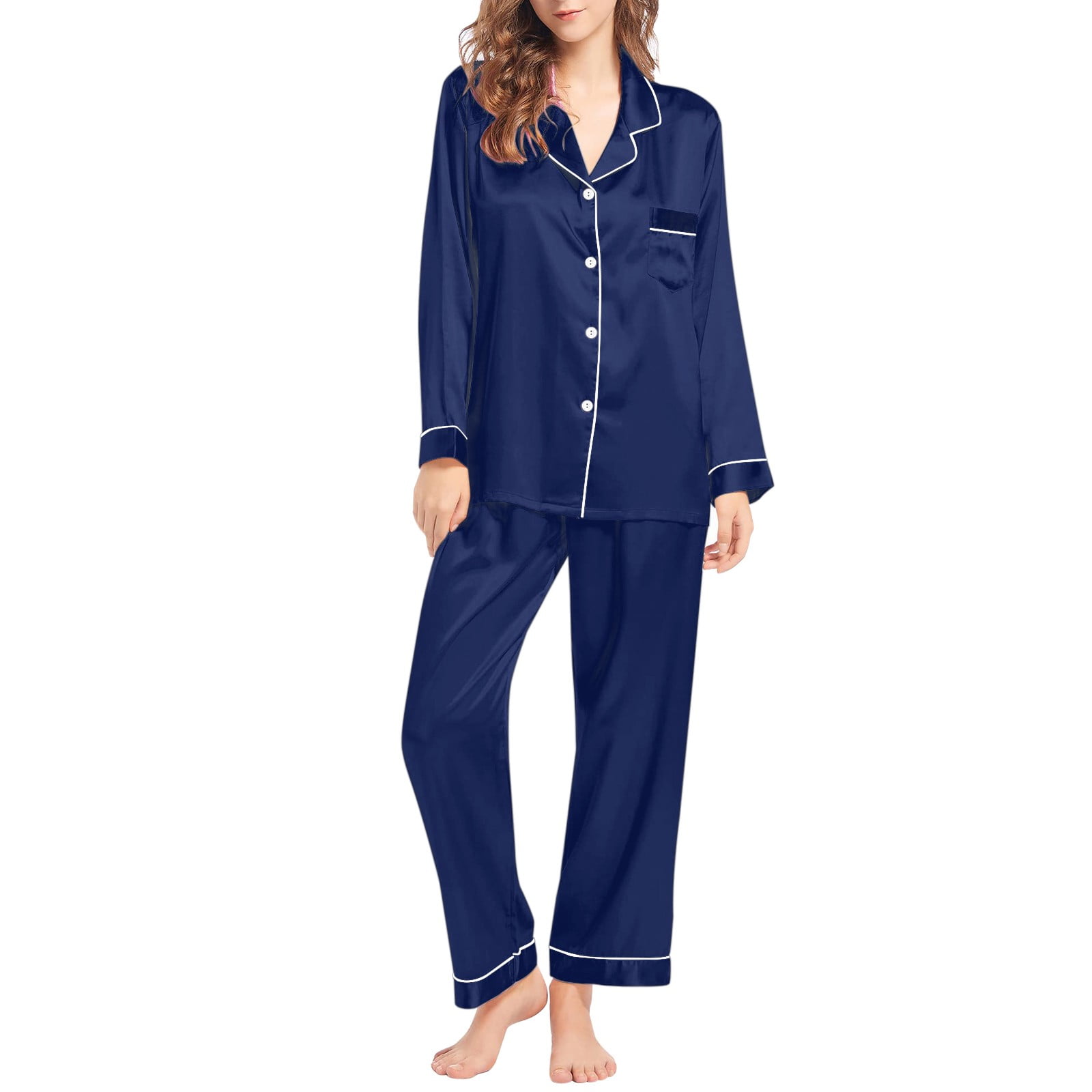 Silk Women's Pajama Sets Womens Silk Like Pajamas Long Sleeve Set Two ...