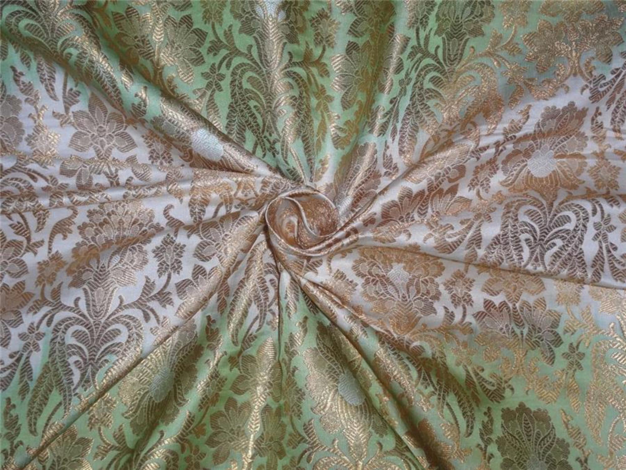 Silk brocade fabric shaded pastel green and ivory color 44" wide BRO545 ...