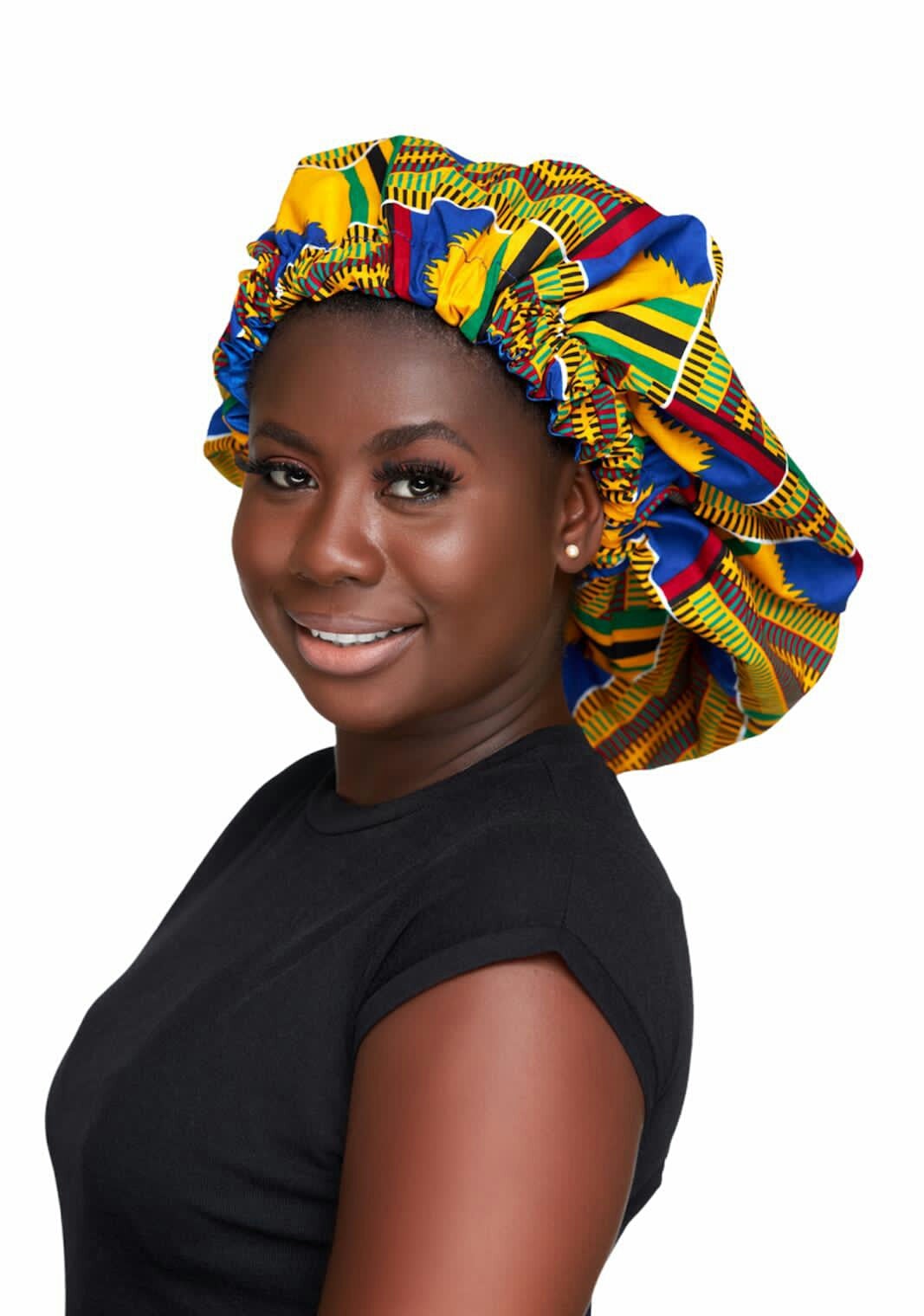 Silk linked Bonnet, African Print Kente / Ankara - Kumi XL Bonnet ...