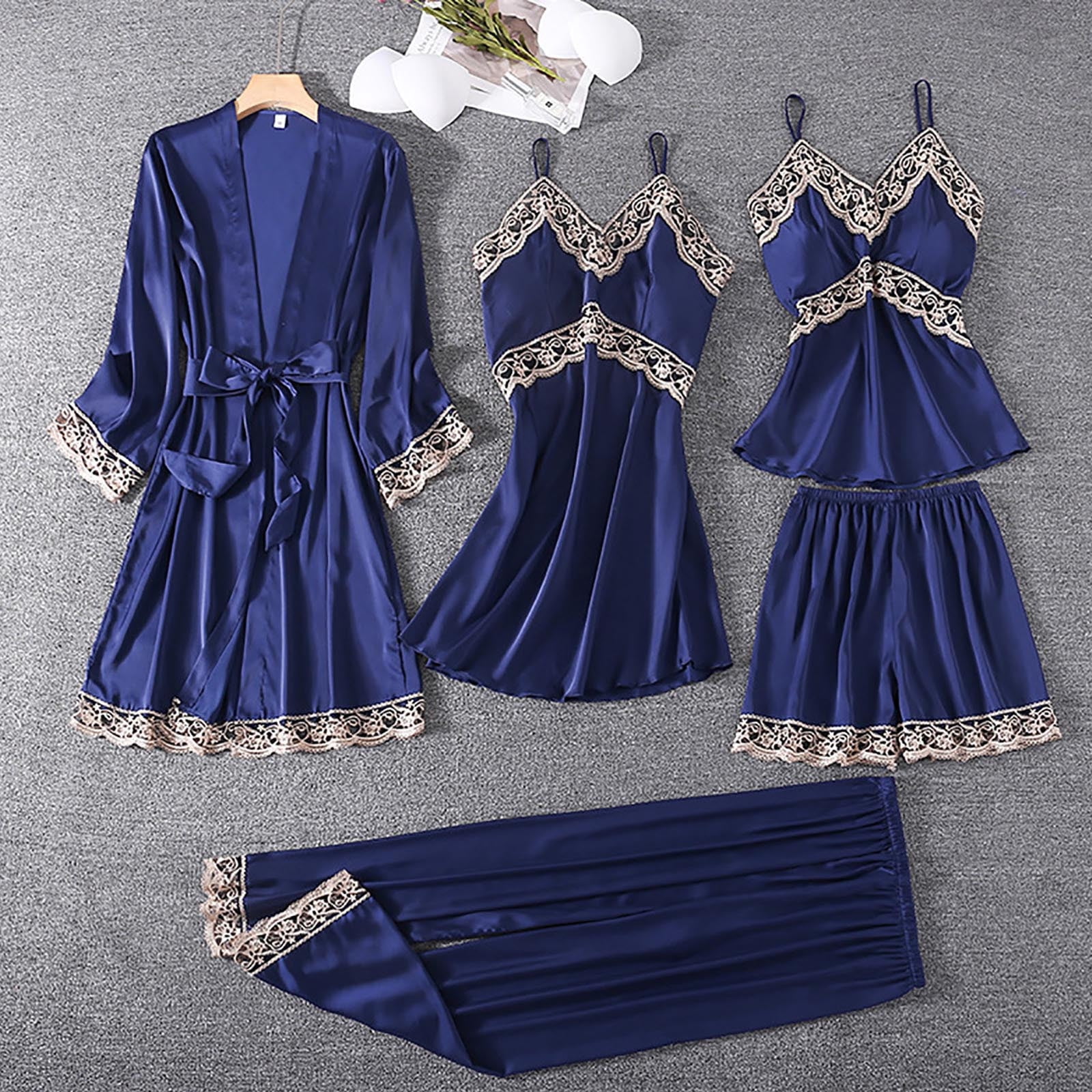 Silk robes for women for party pack Pajamas Five Piece With Suspender ...