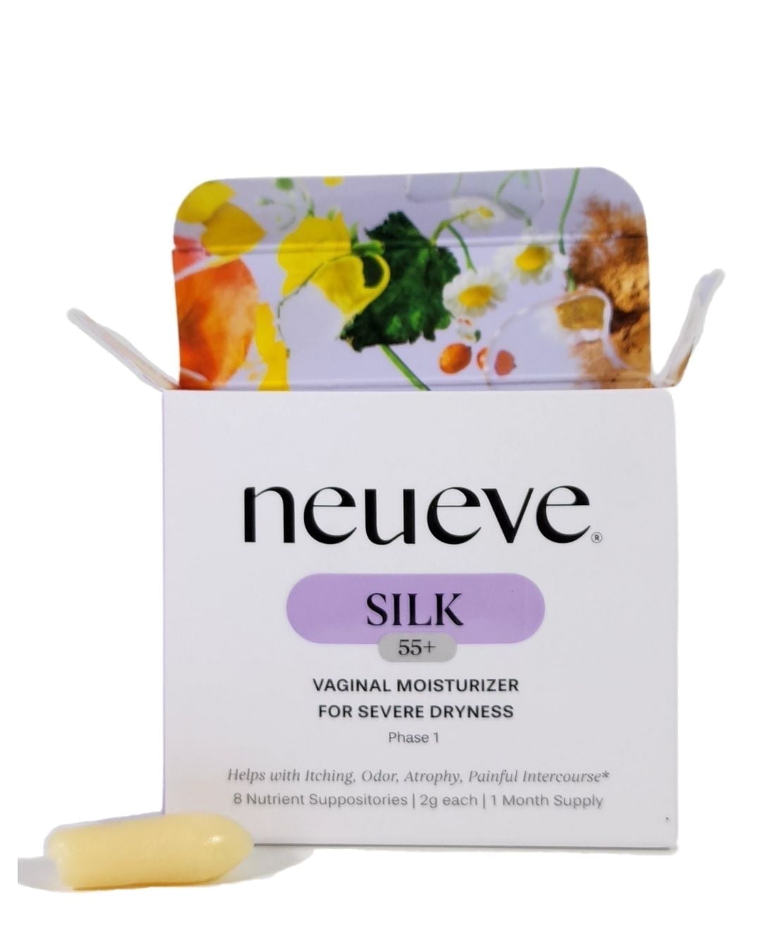 NeuEve Vaginal Suppositories for Women Ages 55–70 – Silk Formula for Dryness & Odor Relief, 8 ...