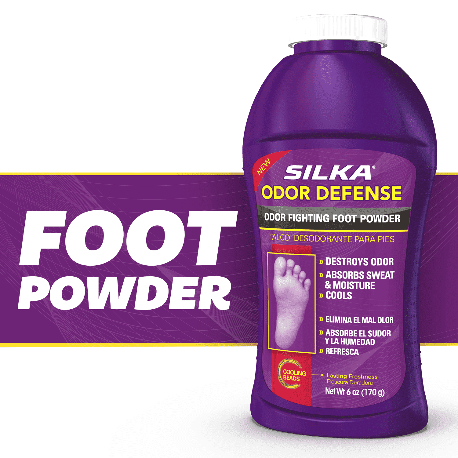Silka Odor Defense Foot Powder 6 Oz with Cooling Beads, Talc and Corn ...