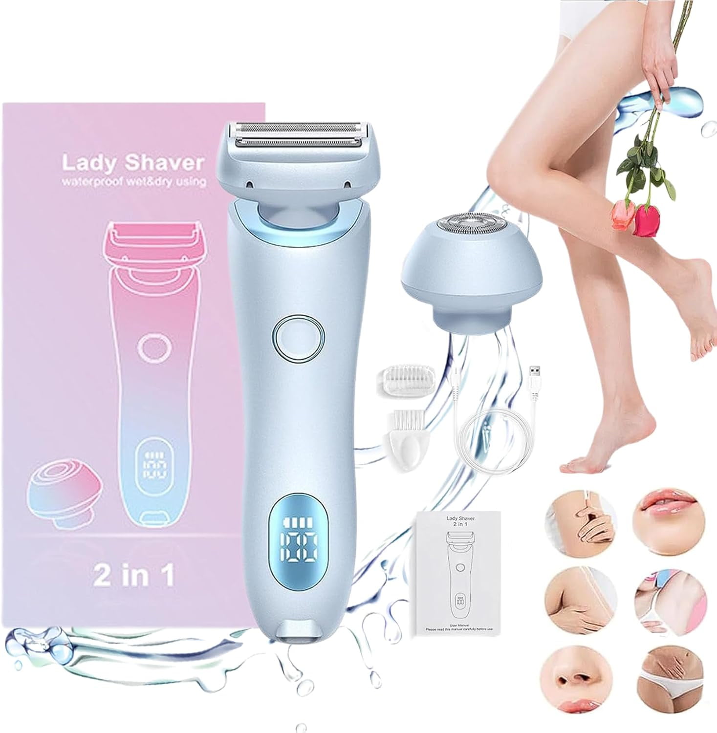 Silkbabe Lady Shaver, Silk Babe Electric Razor, 2 in 1 Dual Head Shaver for Wet & Dry Use ...
