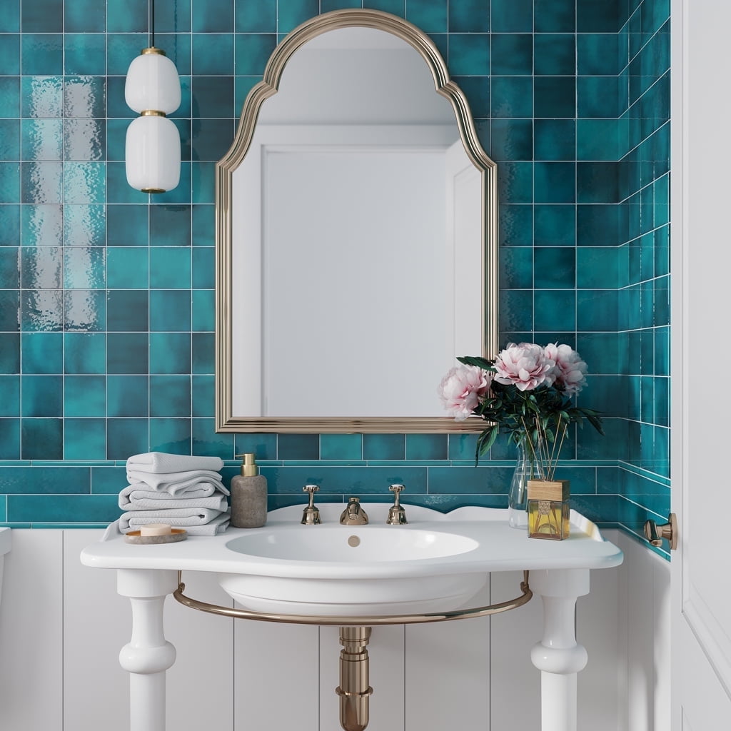 Silken 3.94 in. x 3.94 in. Glossy Green Ceramic Square Wall and Floor ...