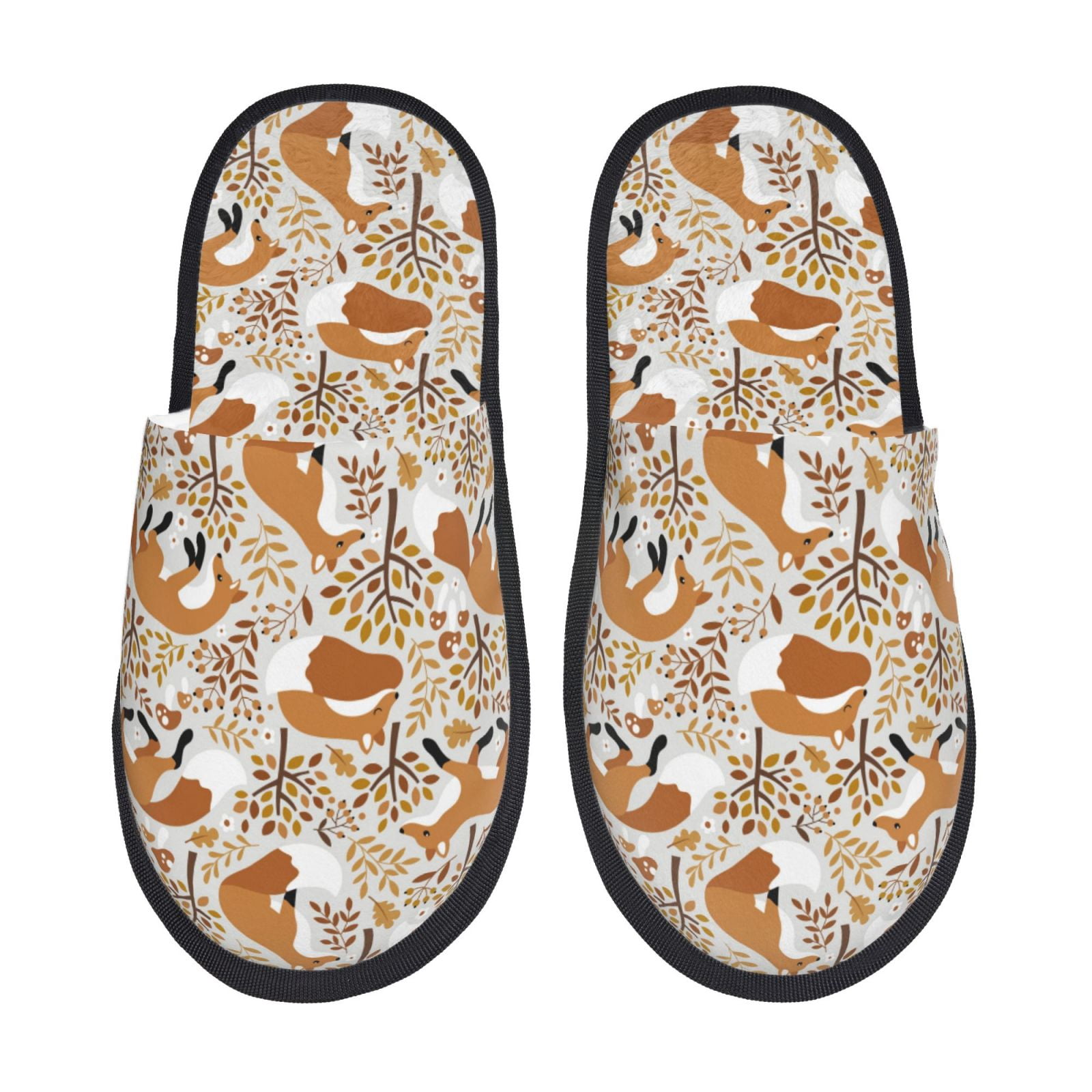 Silkie Autumn Fox with Brown Plants Slippers for women and Men, House ...