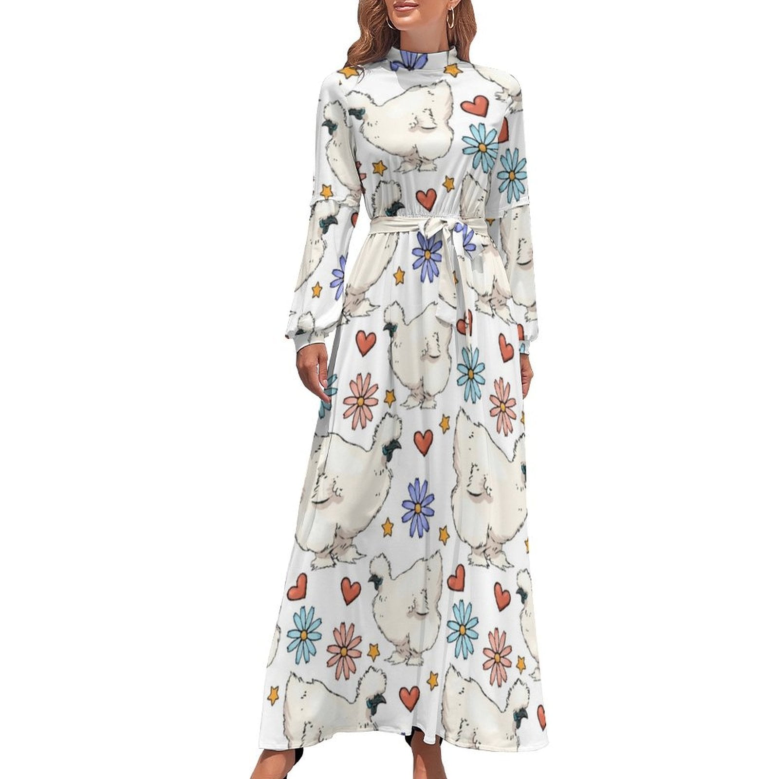 Silkie Chicken Pattern Long Dress dress women elegant luxury Woman ...