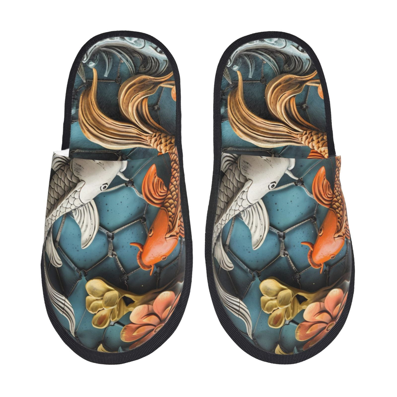 Silkie Colorful Koi Fish Art Slippers for women and Men, House Shoes ...