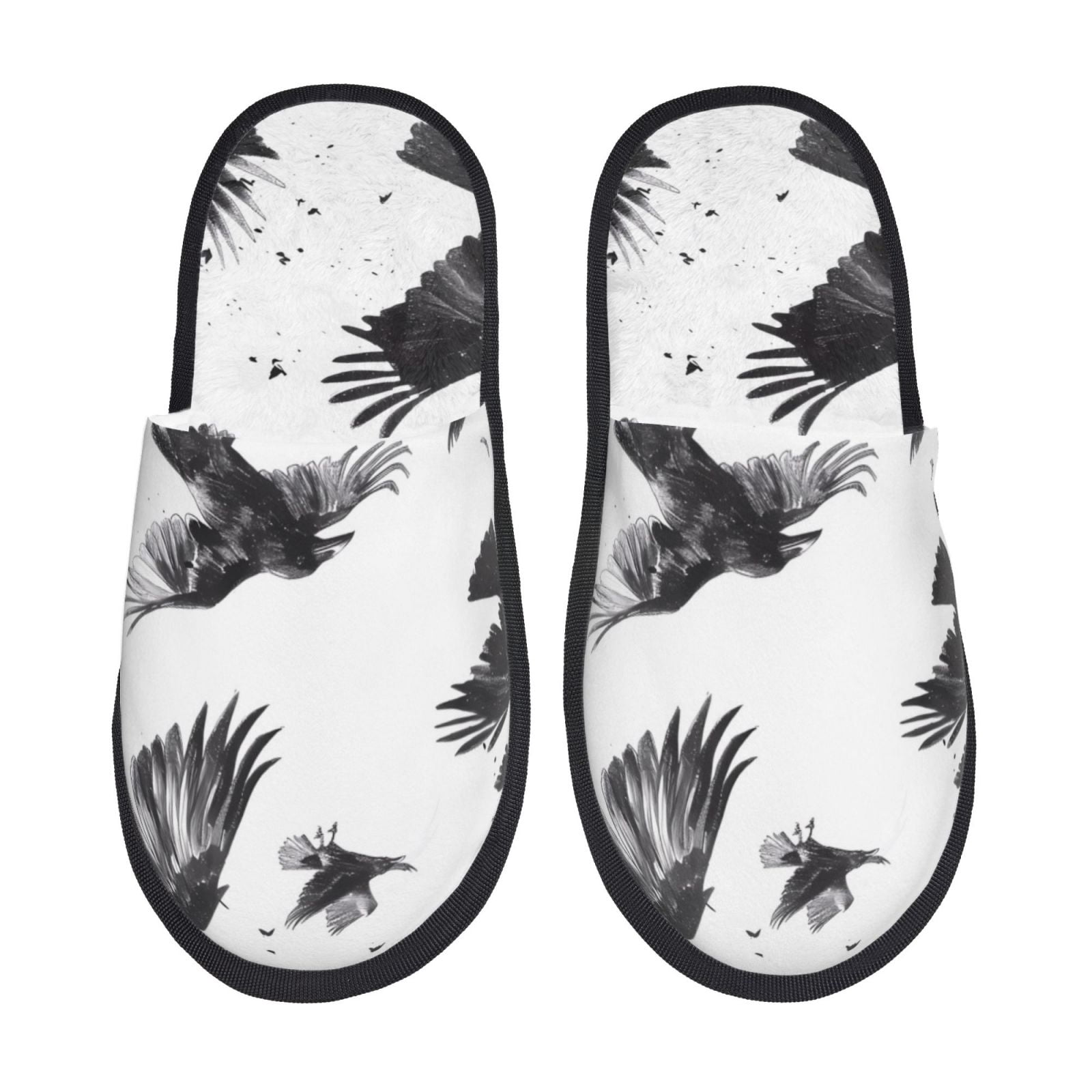 Silkie Monochrome Flying Ravens Slippers for women and Men, House Shoes ...