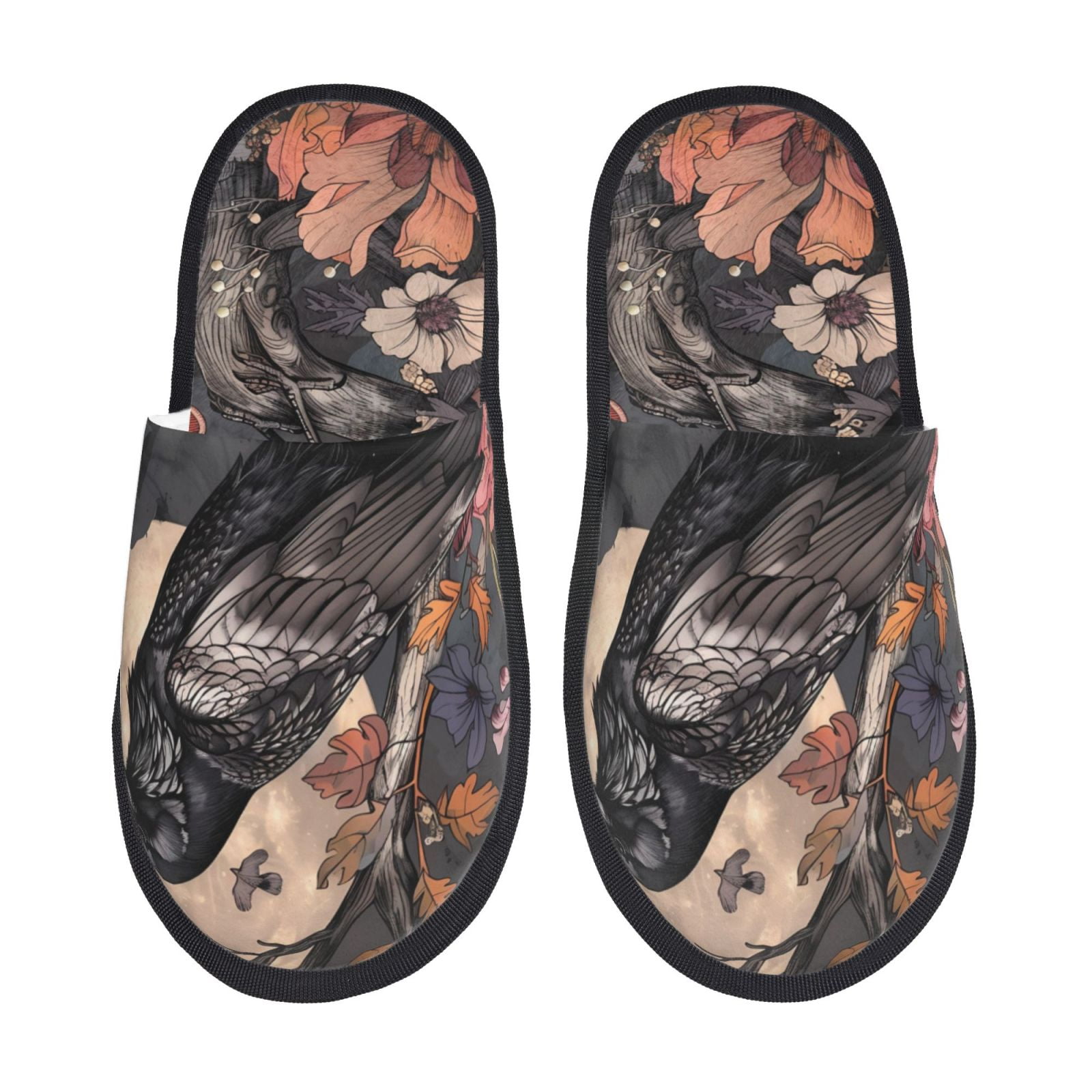 Silkie Moonlit Crow Blossoms Slippers for women and Men, House Shoes ...
