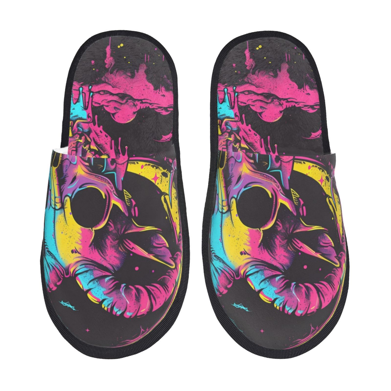 Silkie Neon Gothic Skull Moon Slippers for women and Men, House Shoes ...