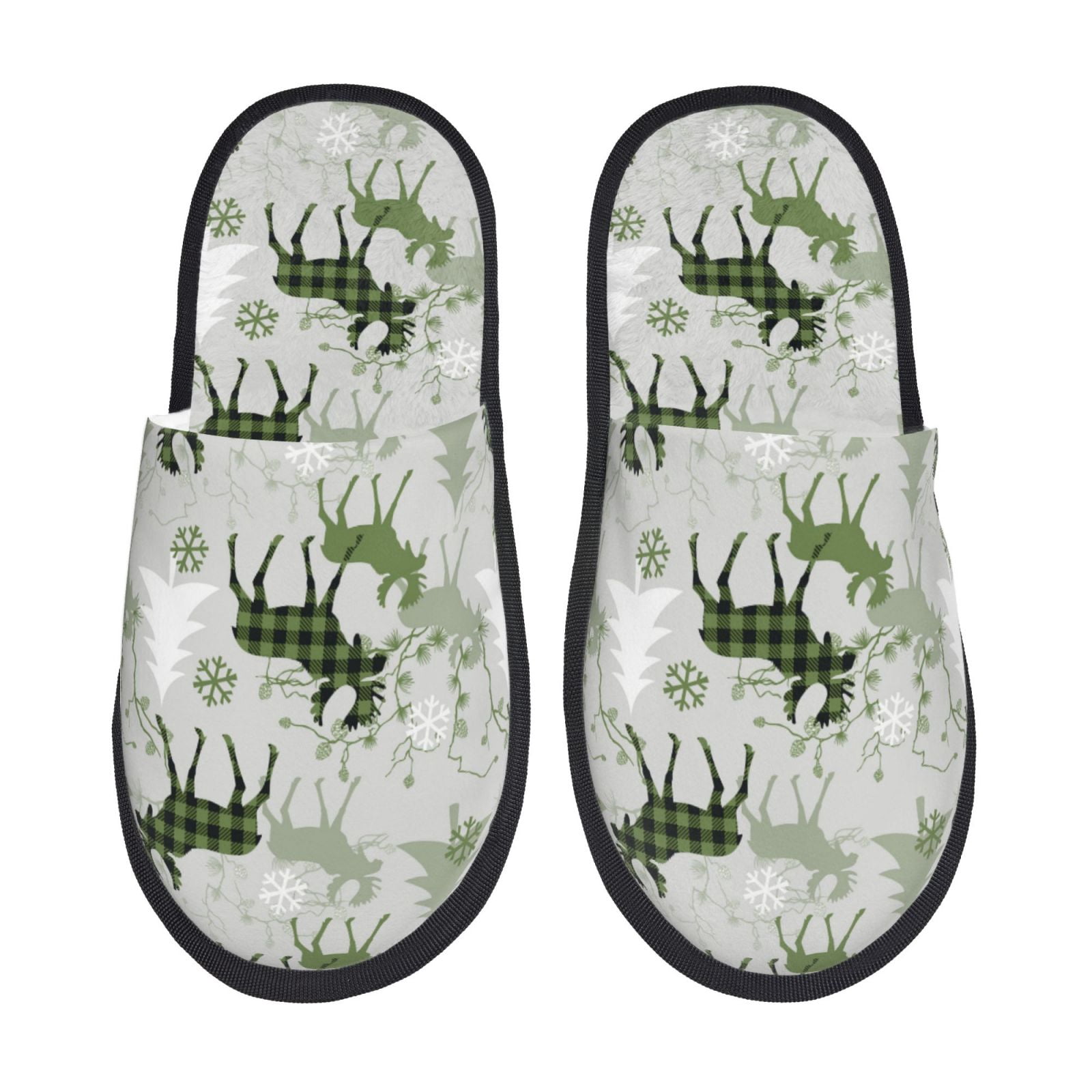 Silkie green plaid Moose tree Slippers for women and Men, House Shoes ...