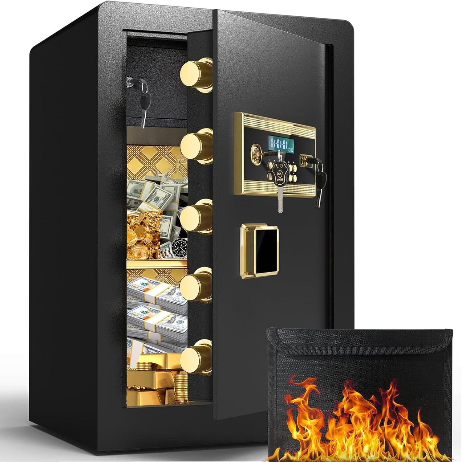 Silkight 3.0 Cu Ft Large Home Safe, Fireproof Safe Box with Bag, Anti ...