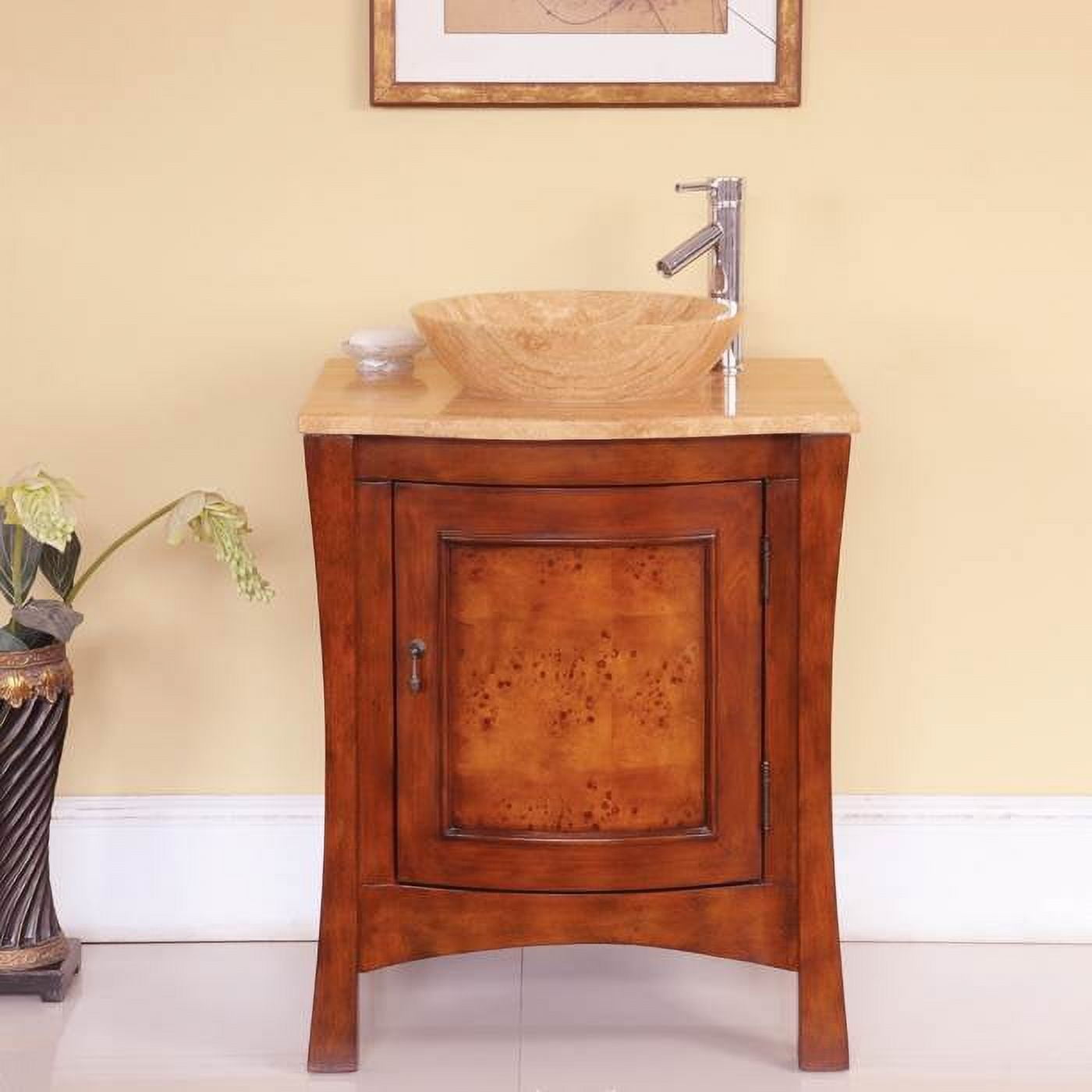 Silkroad Exclusive 26-inch Travertine Stone Top Bathroom Vessel Vanity ...