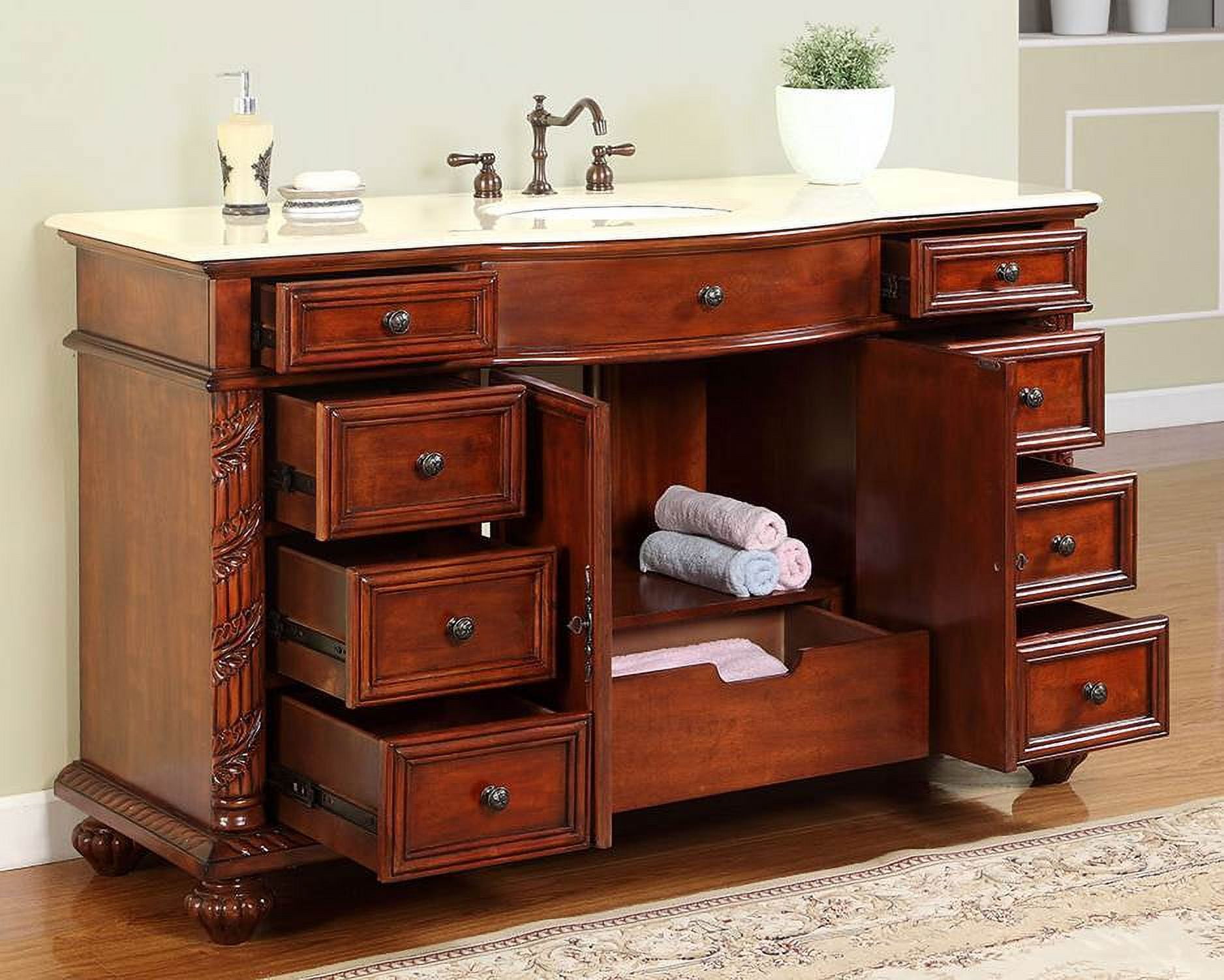 Silkroad Exclusive Traditional Cream Marfil Marble Bathroom Vanity ...