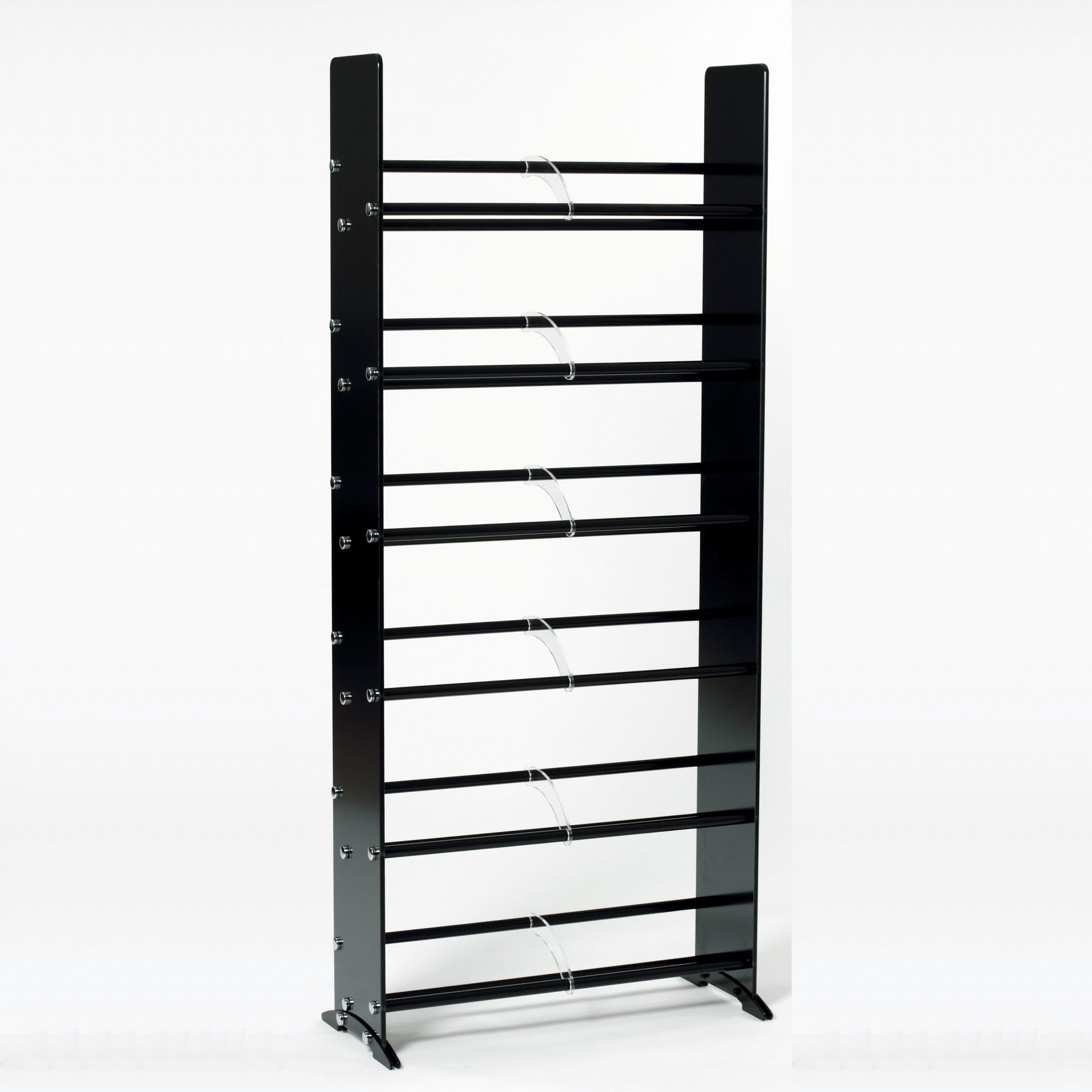 Silkscreen printed black glass CD/DVD rack, 6 shelves in high gloss ...