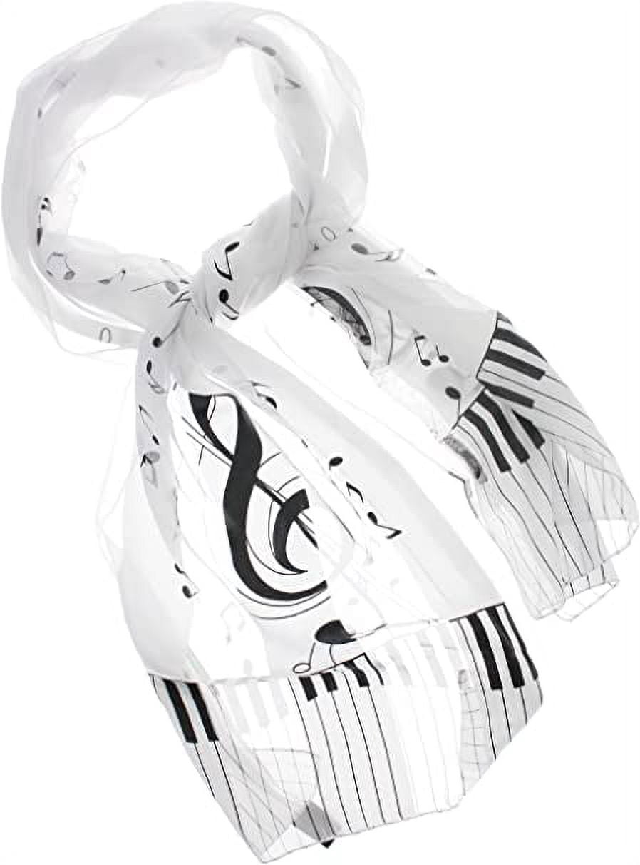 Silky Feel 12"x60" Classic Music Scarf-Treble Clef and Piano Keys-White ...