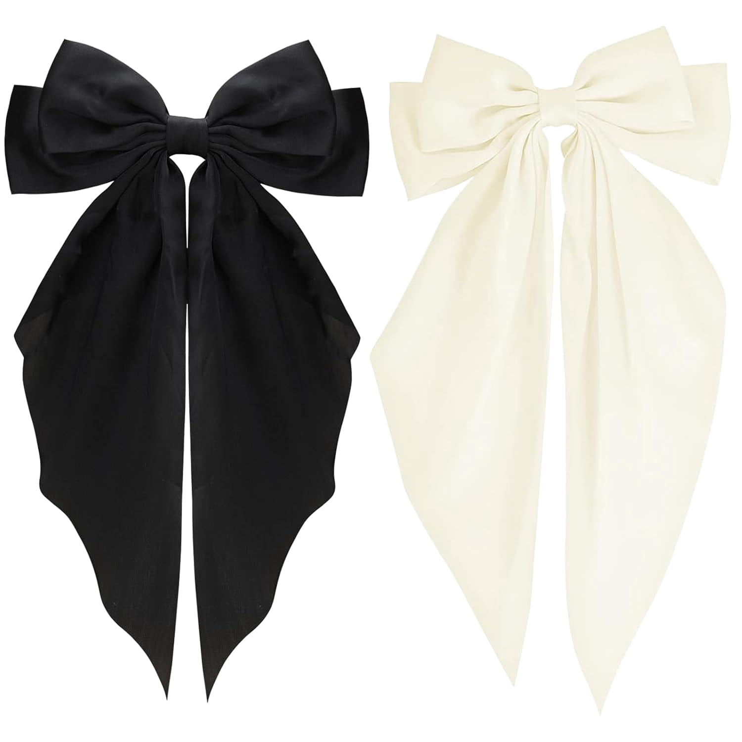 2 Pcs Silky Satin Large Hair Bows for Women Girls, White Black Long ...