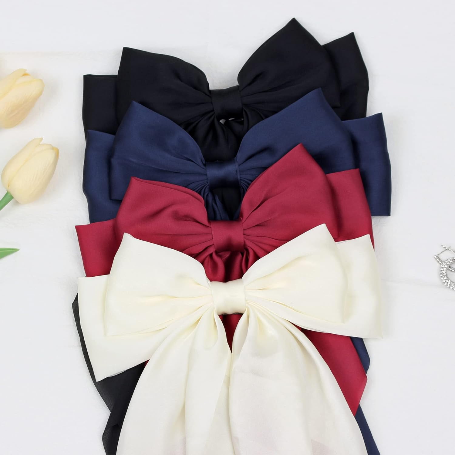 Silky Satin Hair Bows For Women Big Hair Bows Hair Ribbons With Long ...
