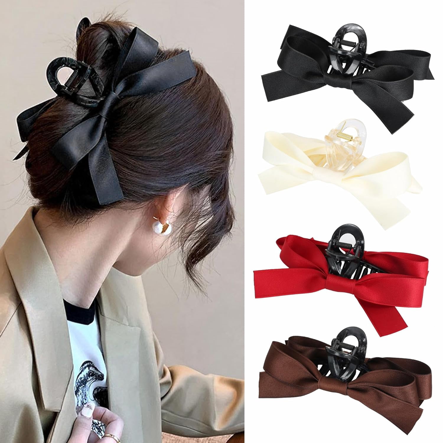Silky Satin Hair Claw Clips with Big Bows - Non-Slip Claw Clips for ...