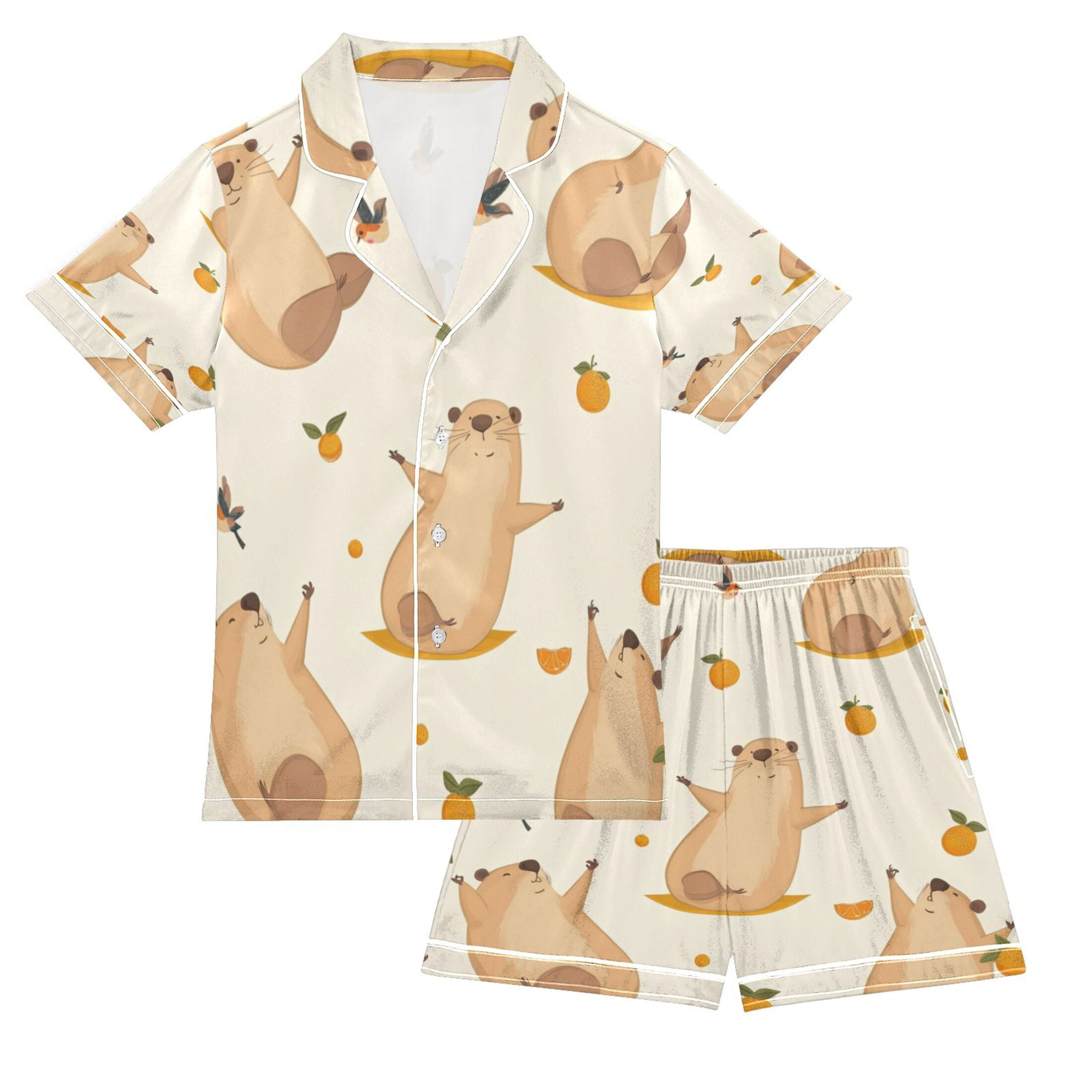 Silky Satin Kids' Pajama Set Breathable & Smooth Unisex Button-Down ...