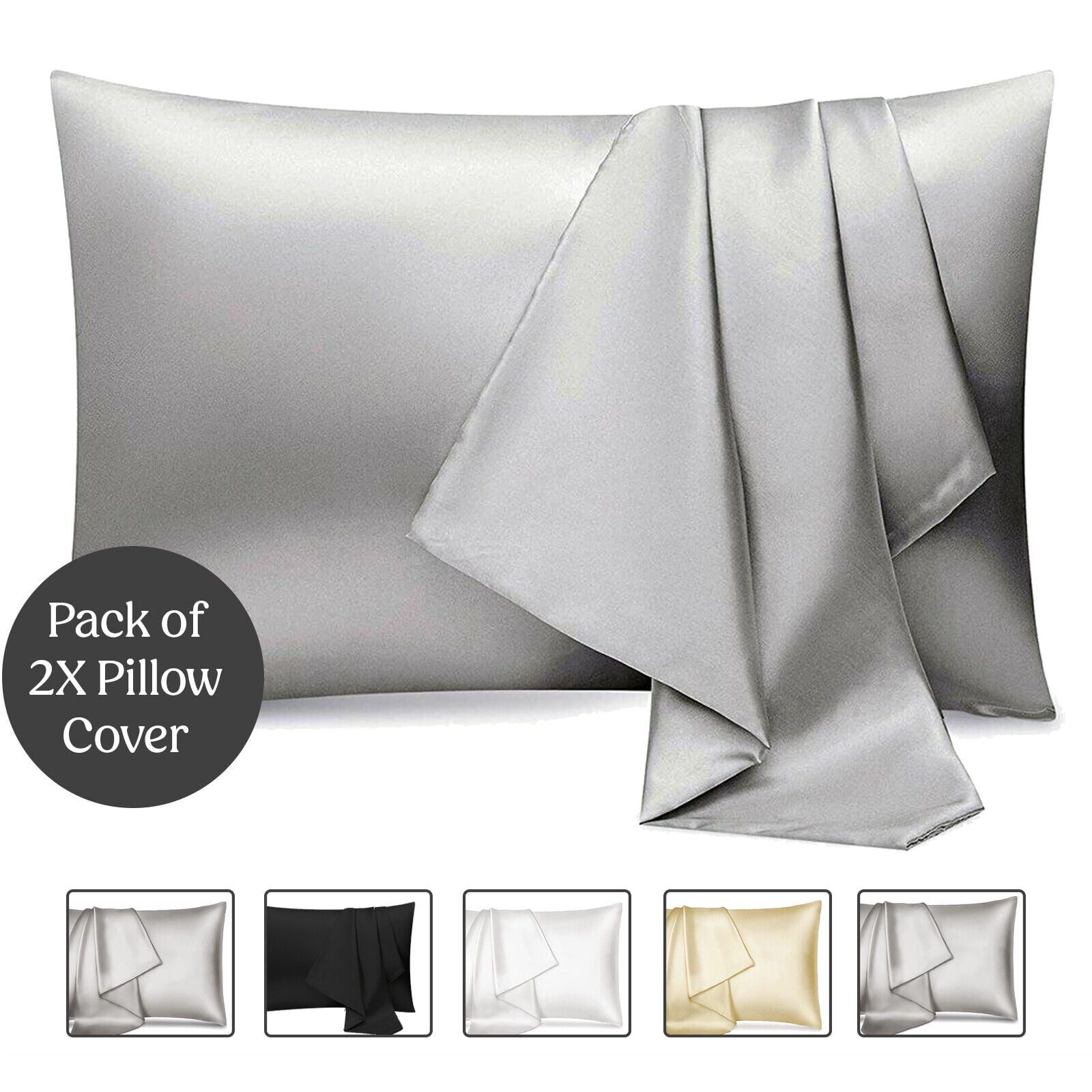 Silky Satin Pillowcase Set (2-Pack) - Reduces Frizz & Wrinkles ...