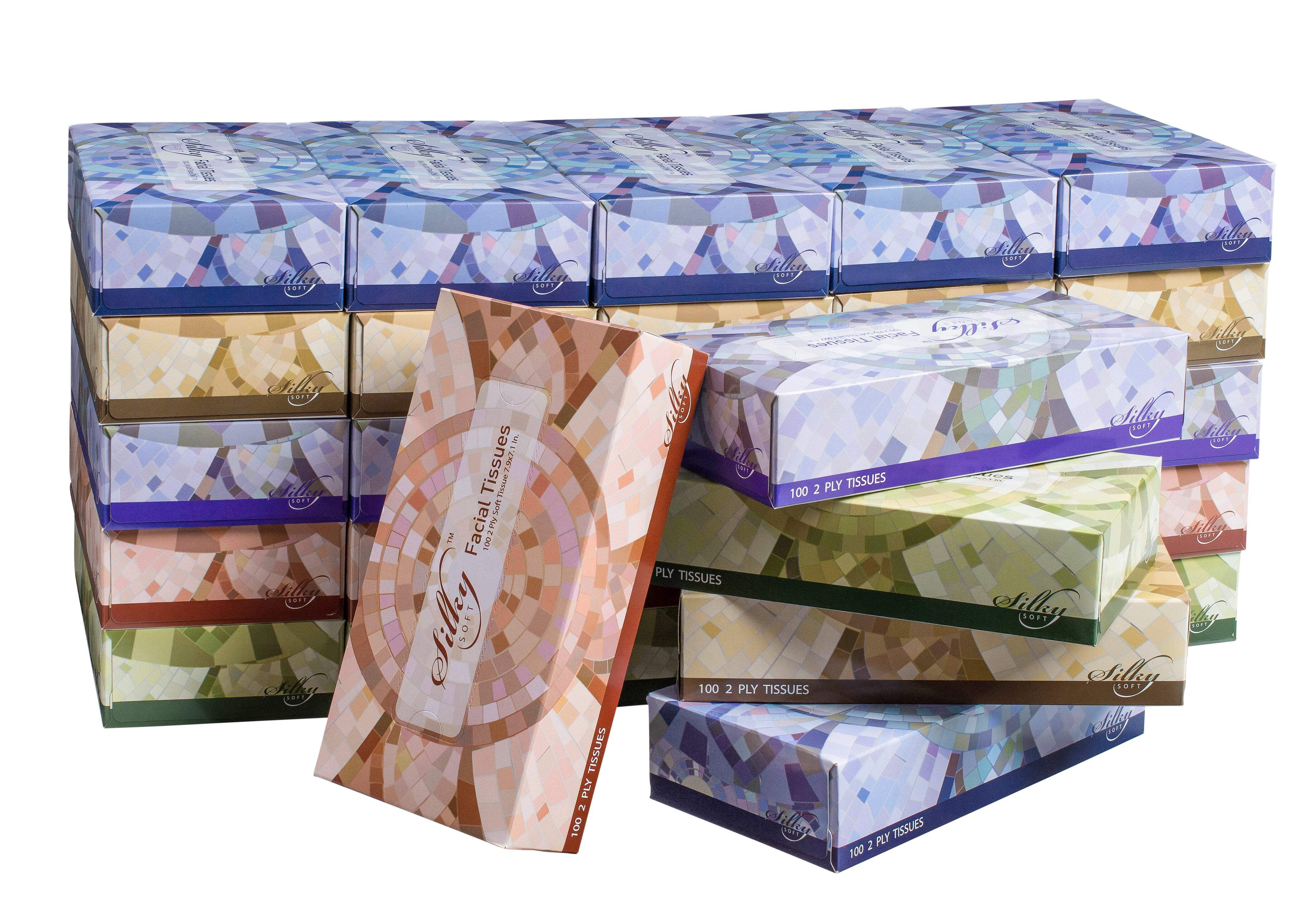 Crystalware Silky Soft 2-Ply Facial Tissues, White, 100 Tissues/Box, 30 ...