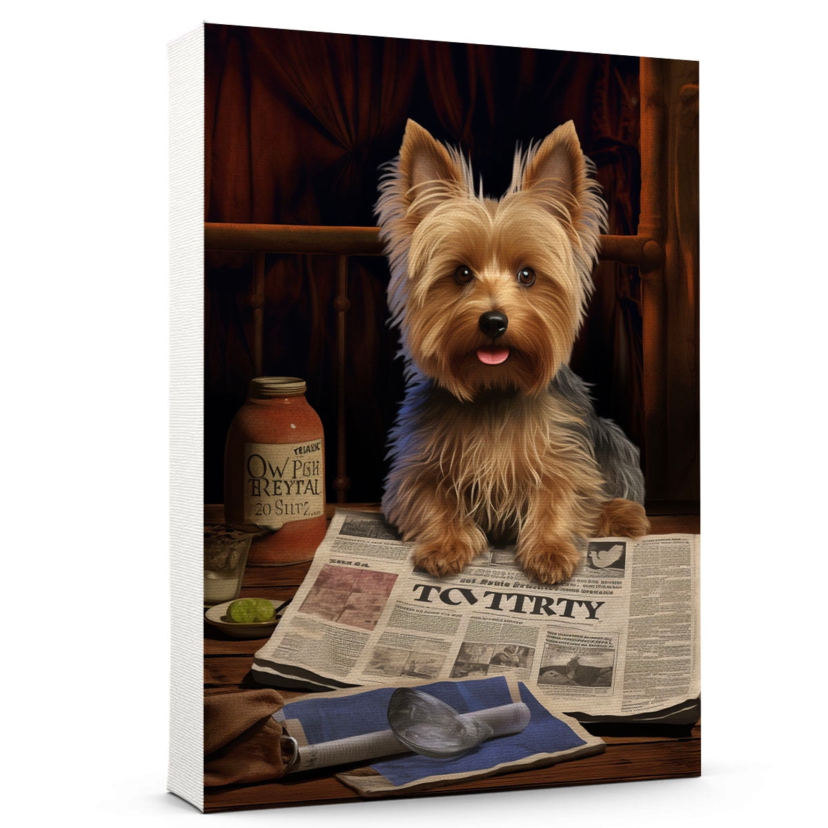 Silky Terrier Dog Read Newspapers Sitting Poster Prints on Canvas ...