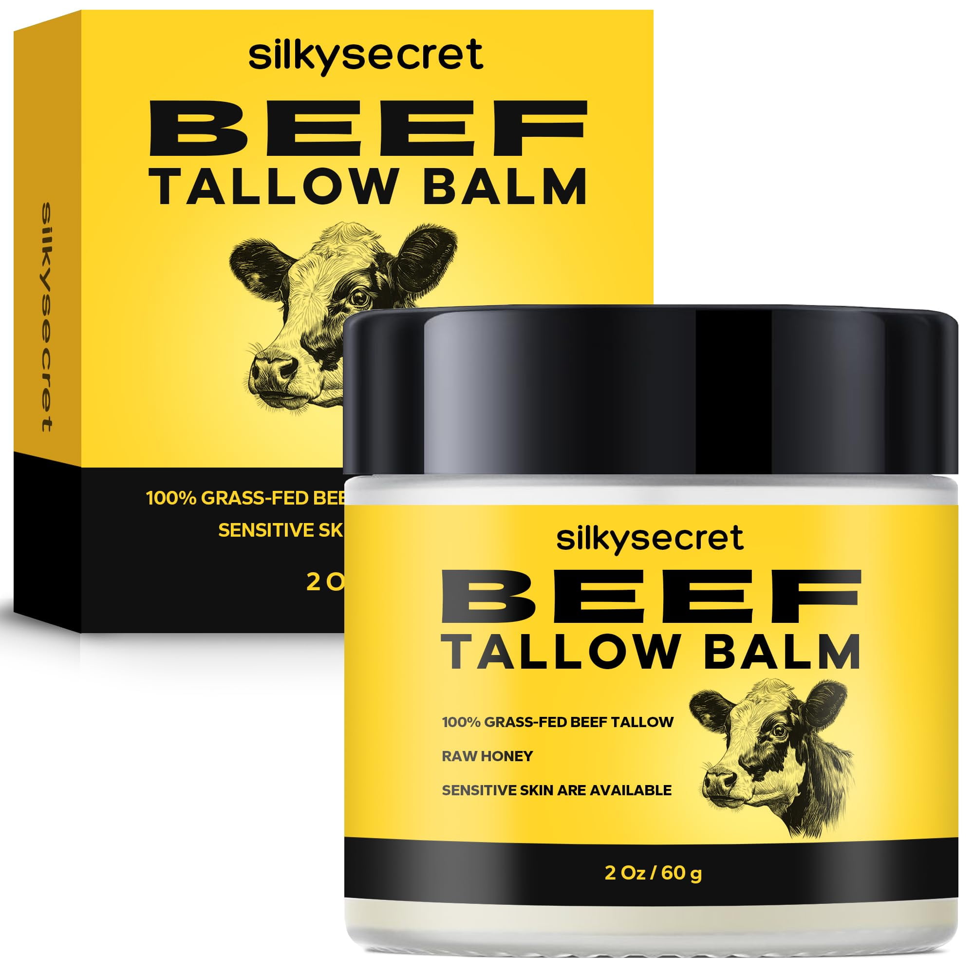 SilkySecret Beef Tallow Balm OIF8 (2 Oz), Natural Tallow & Honey Blend ...