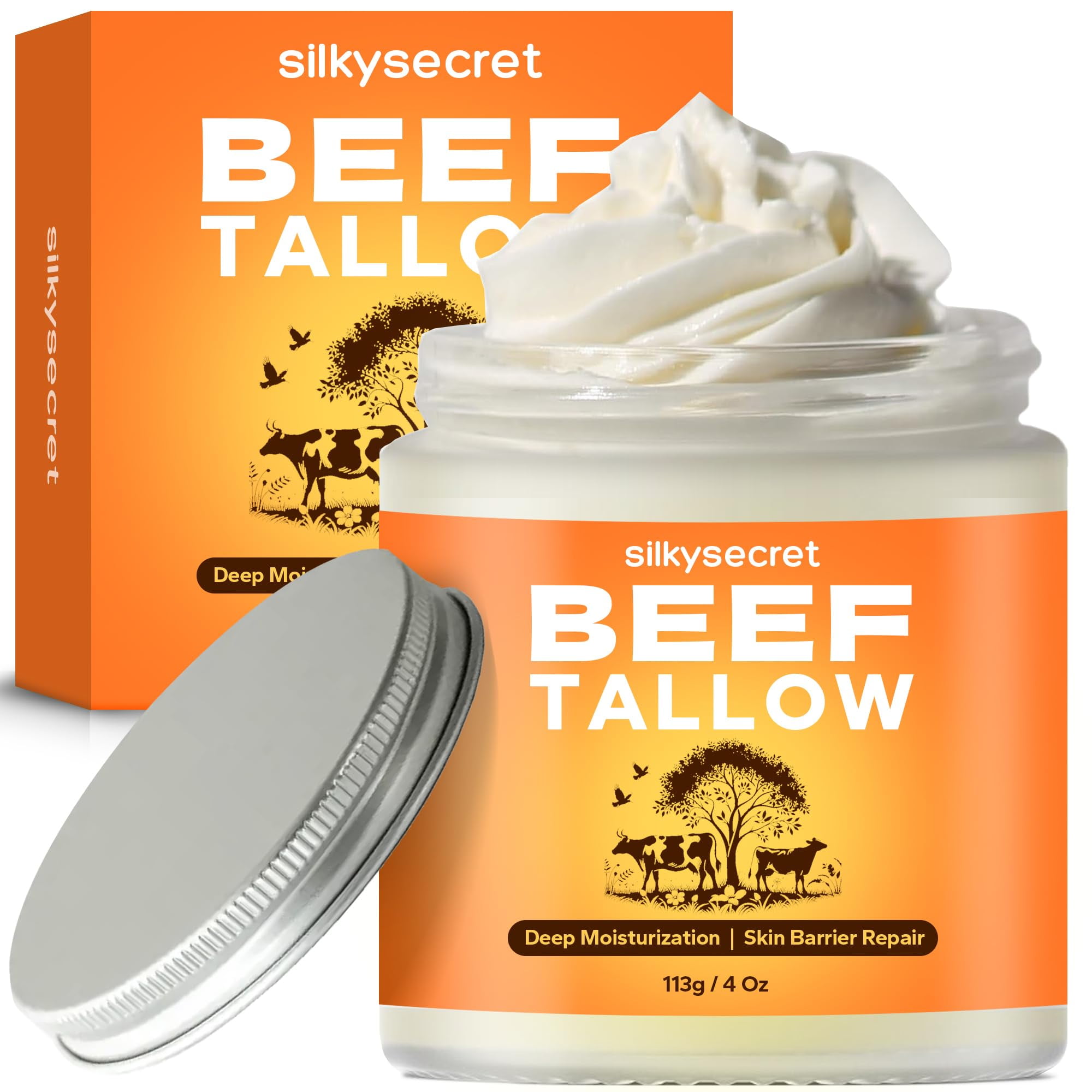 SilkySecret Beef Tallow for TMA2 Face & Body (4 Oz), Grass-Fed Beef ...