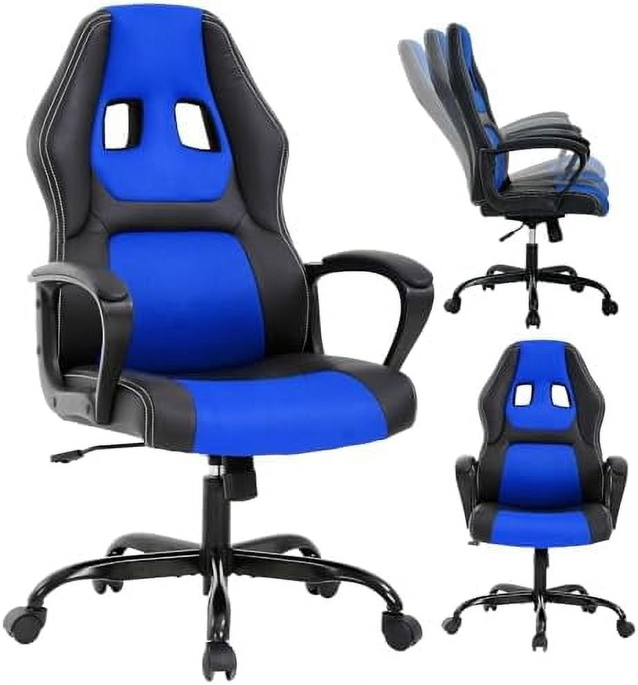 Silla Gamer Ergonomic Racing Chair - Blue Leather Massage Gaming Chair ...