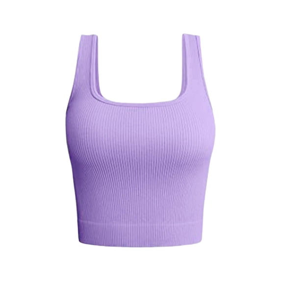 Sillenn Women's Square Neck Ribbed Crop Tank Top Seamless Stretchy ...