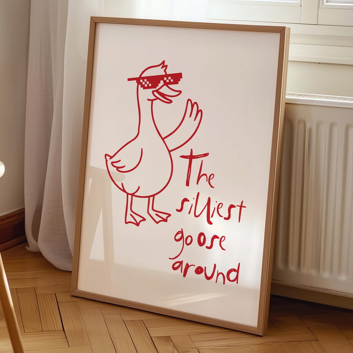 Silliest Goose Around Print, Trendy Wall Art, Red Apartment Decor ...