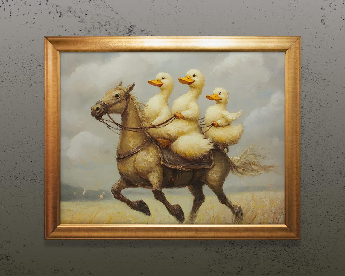 Silly Cowboy Ducks Riding Horse Print, Cowboy Wall Art Printable ...
