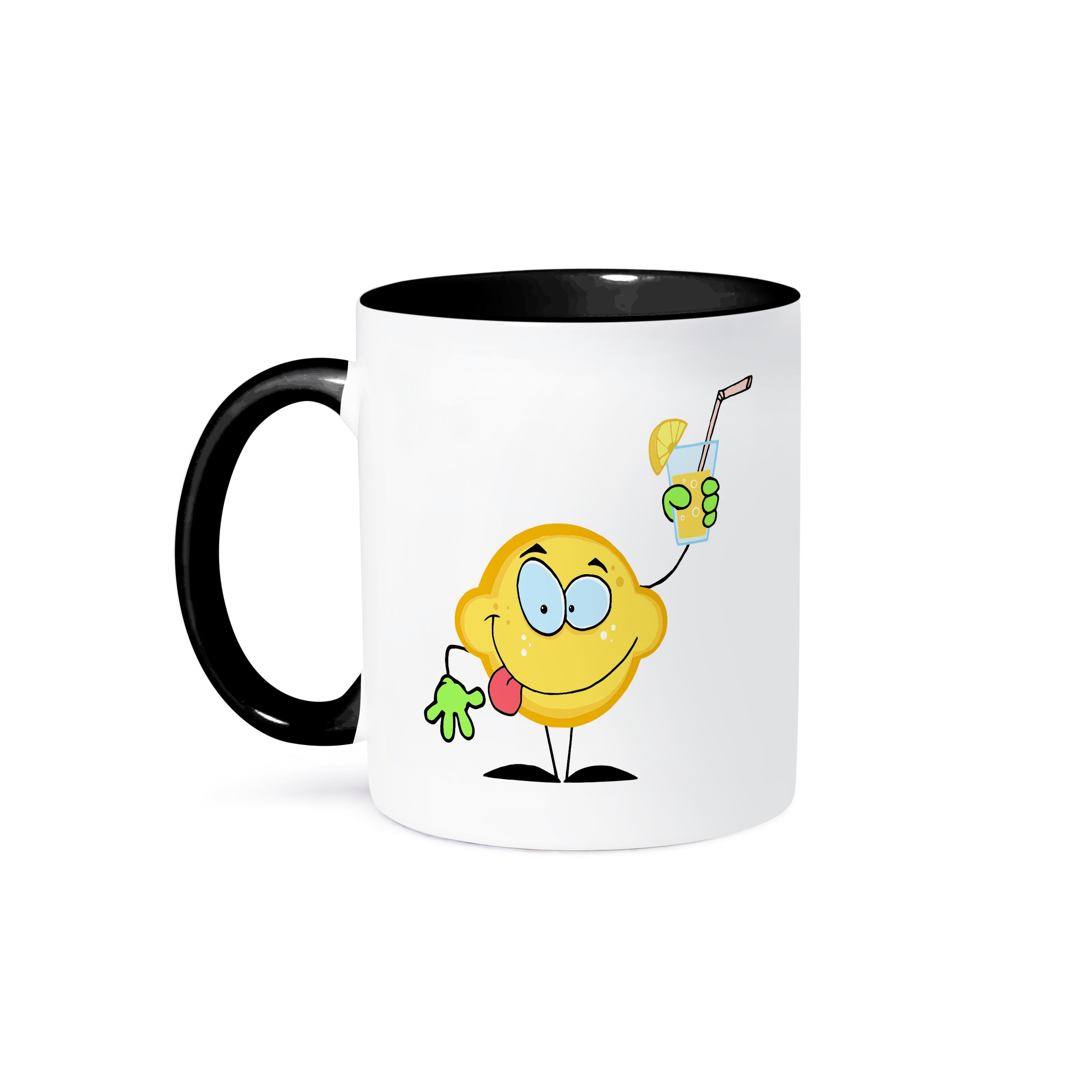 3dRose, Silly Cute Lemon Cartoon Drinking Lemonade, 11oz Two-Tone Black ...