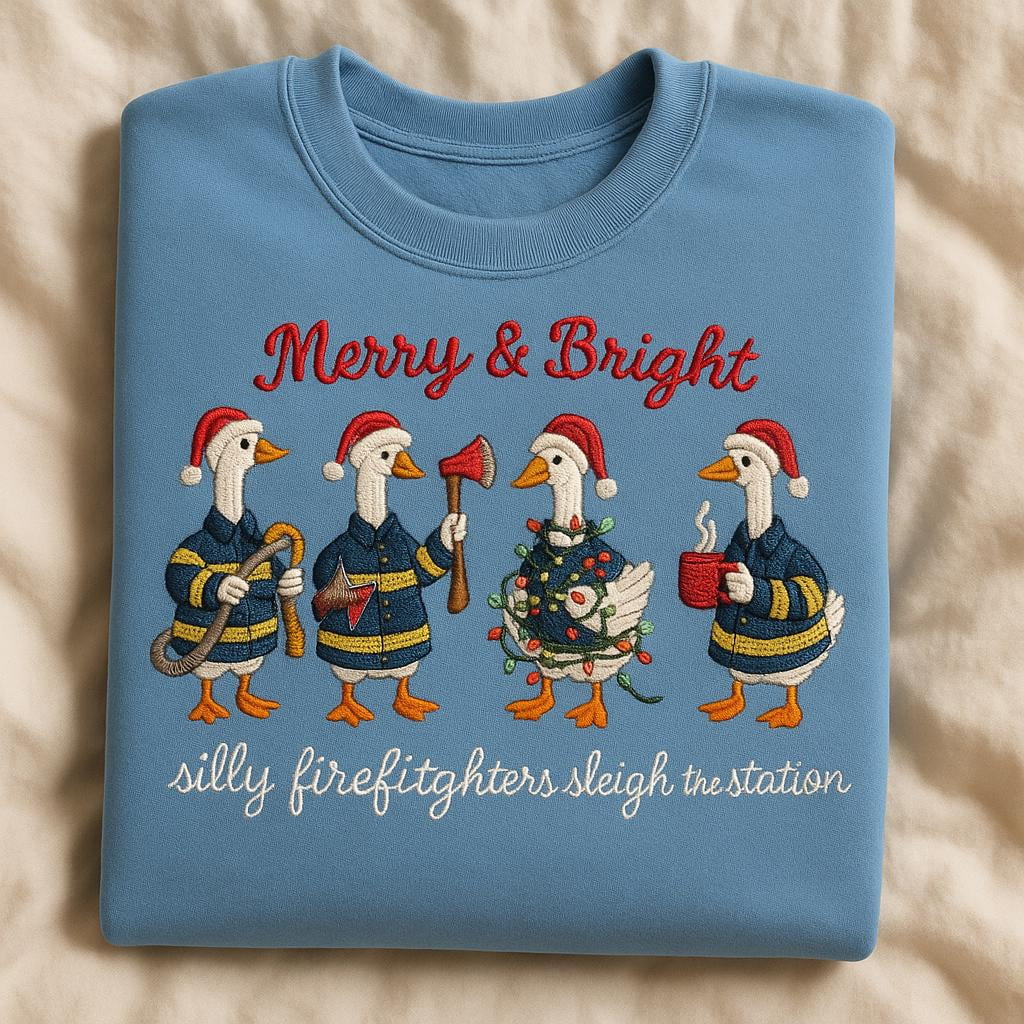Silly Firefighters Sleigh Station Embroidered Sweatshirt, Christmas ...