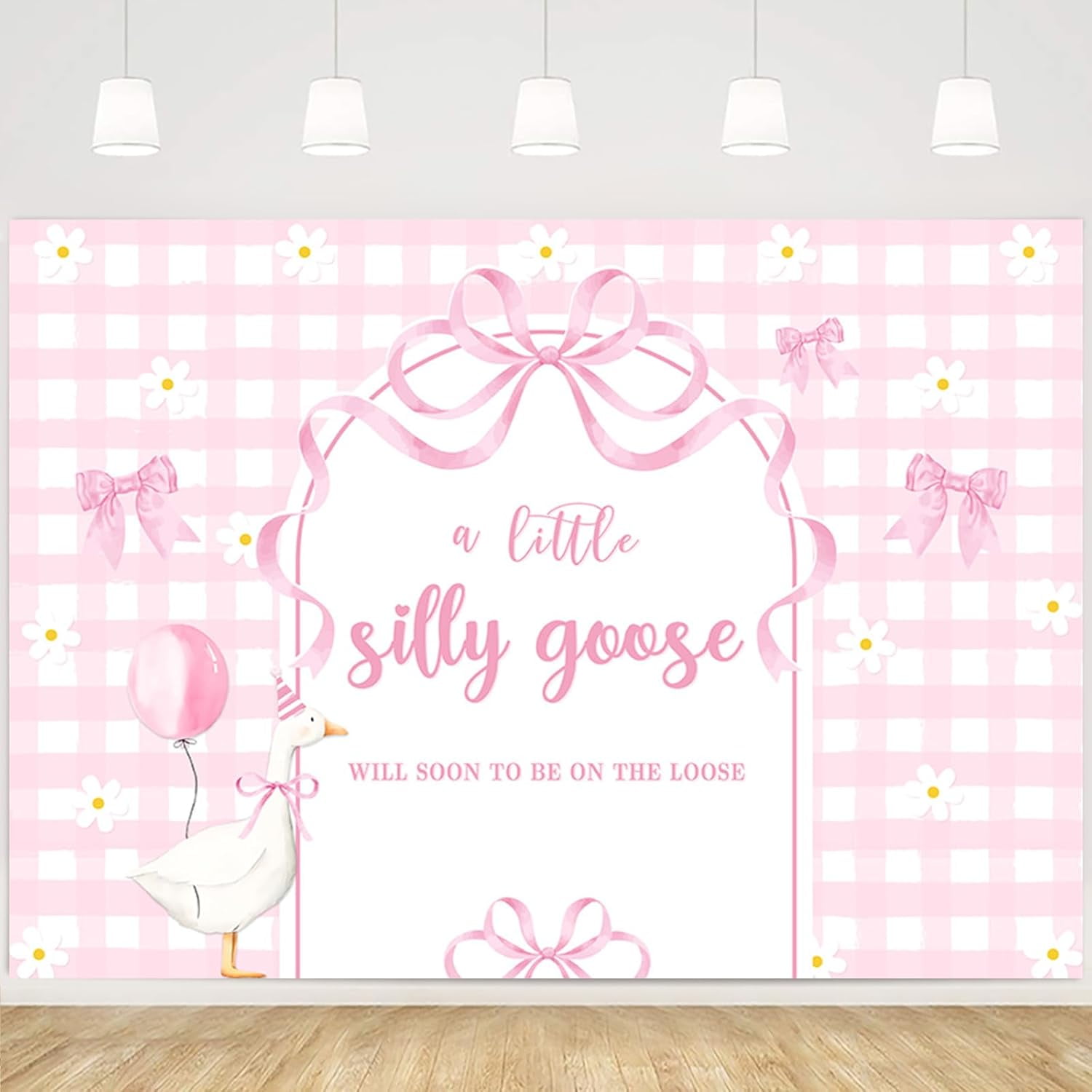 Silly Goose Baby Shower Decorations Backdrop Pink Plaid Arch Bow Tie A ...