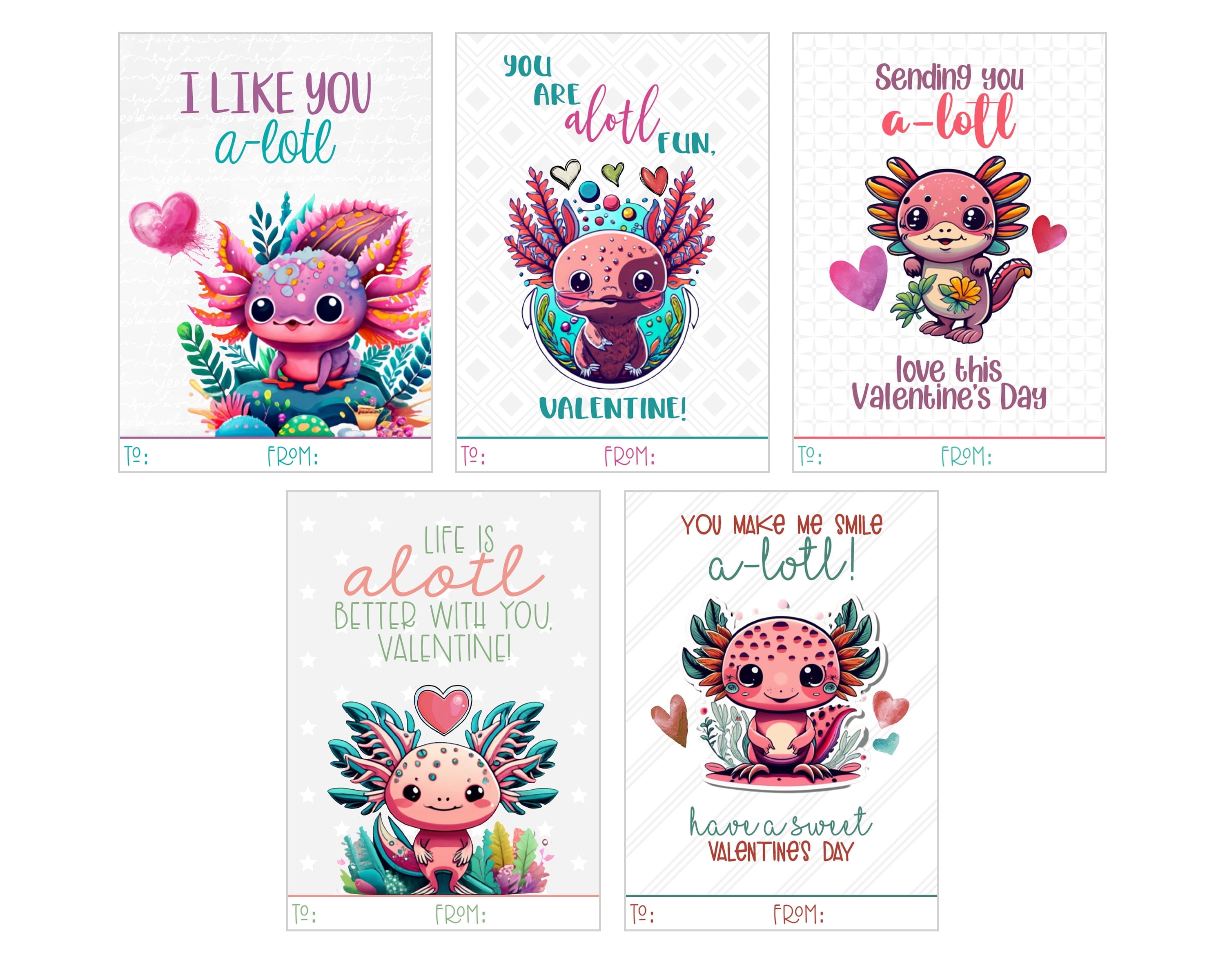 Silly Goose Gifts Axolotl Watercolor Themed Valentines Day Card for ...