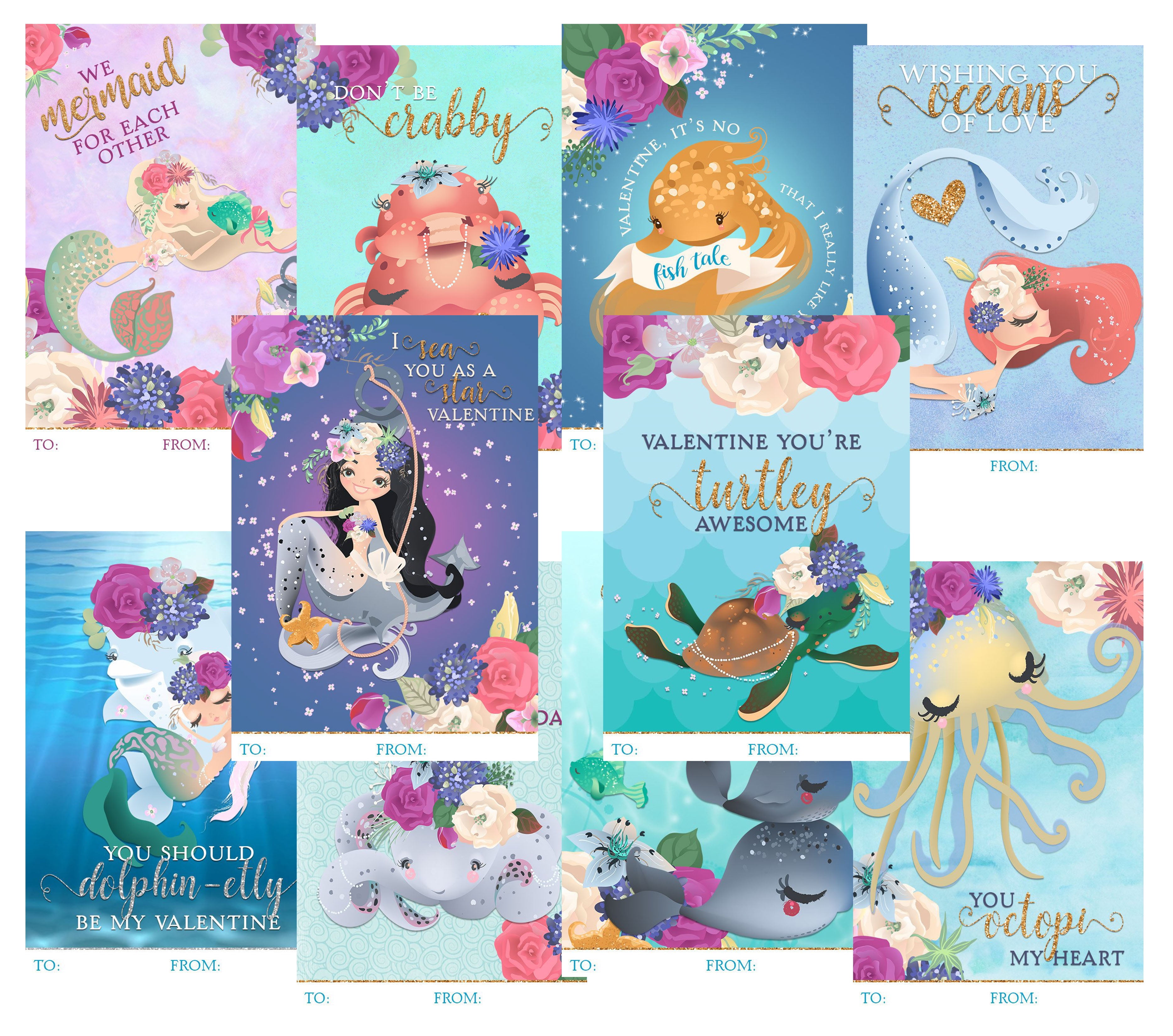 Silly Goose Gifts Watercolor Mermaid Themed Valentine Day Classroom ...