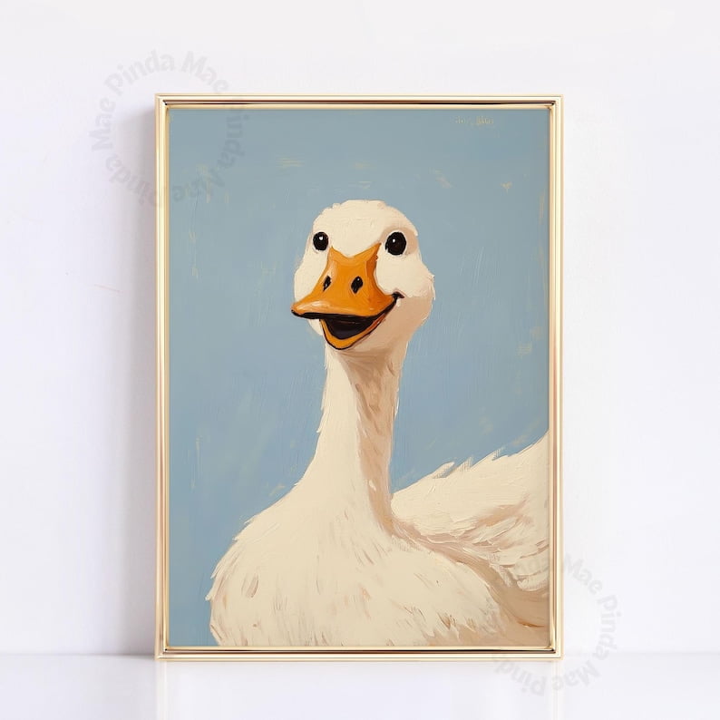 Silly Goose Painting, Funny Goose Print, Pastel Nursery Decor, Blue ...