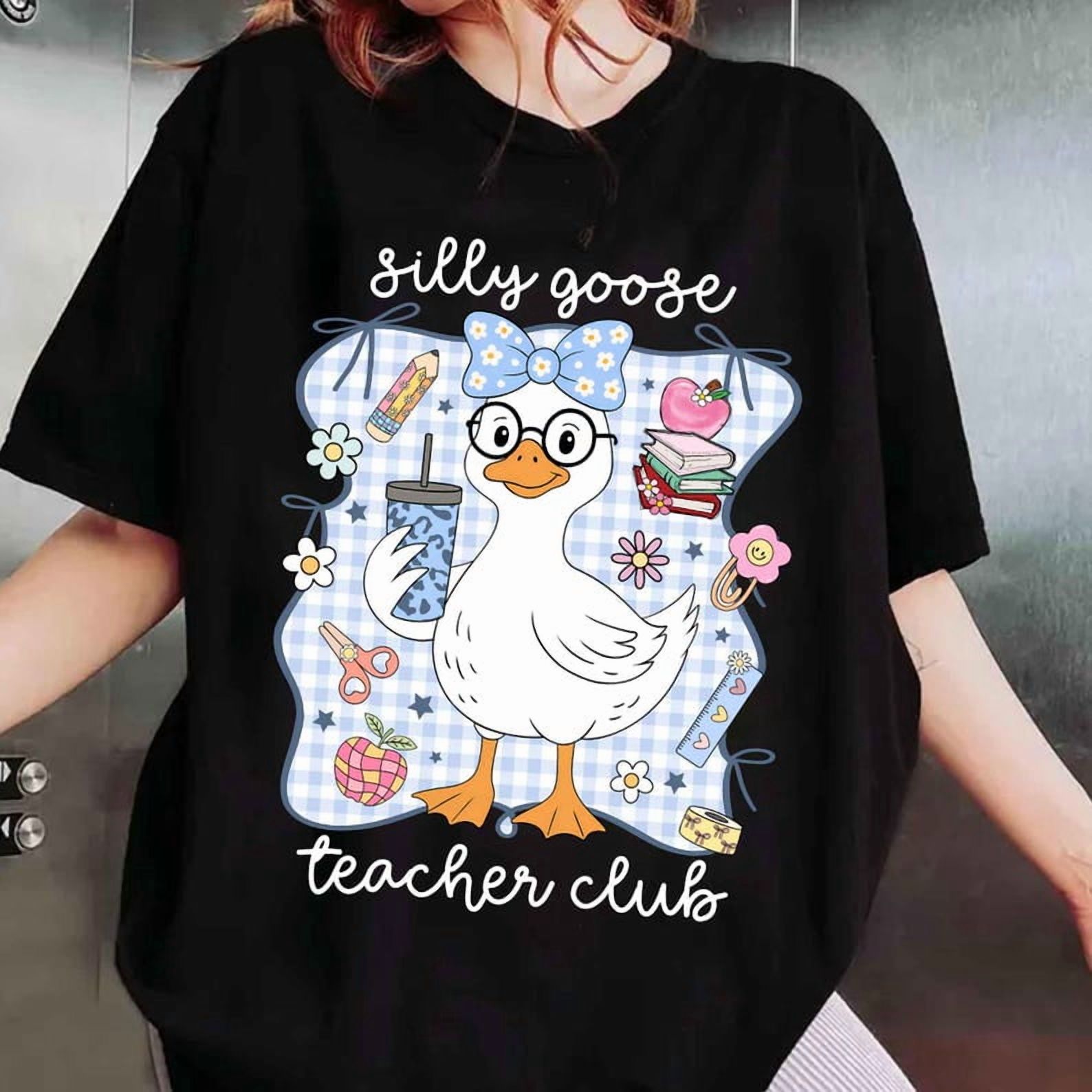Silly Goose Teacher Club T-shirt, Silly Goose, Floral Teacher T-Shirt ...