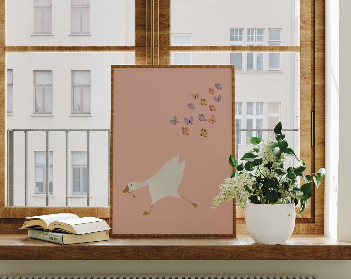 Silly Goose Wall Art, Cute Goose Poster, Girl Nursery Decor, Farm ...