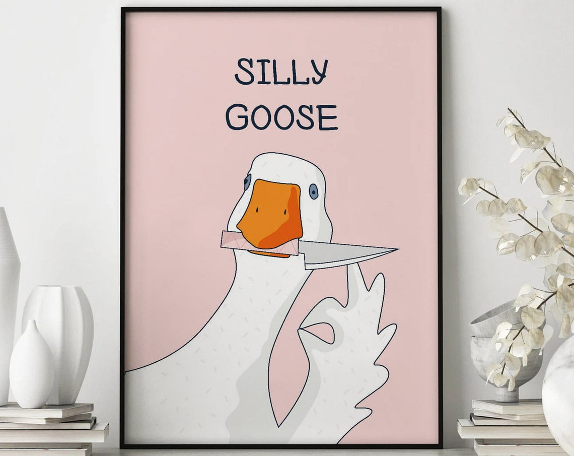 Silly Goose Wall Art, Cute Goose Poster, Goose With Knife Print, Animal ...