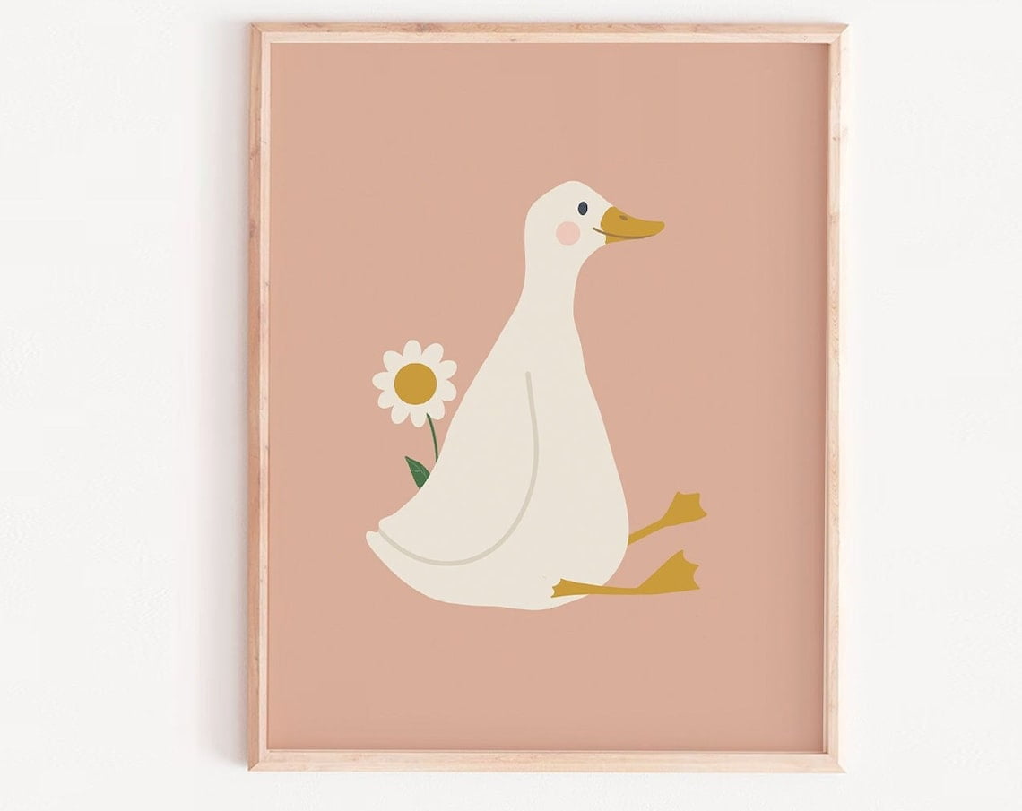 Silly Goose Wall Art, Girls Wall Art, Cute Goose Poster, Light Pink ...