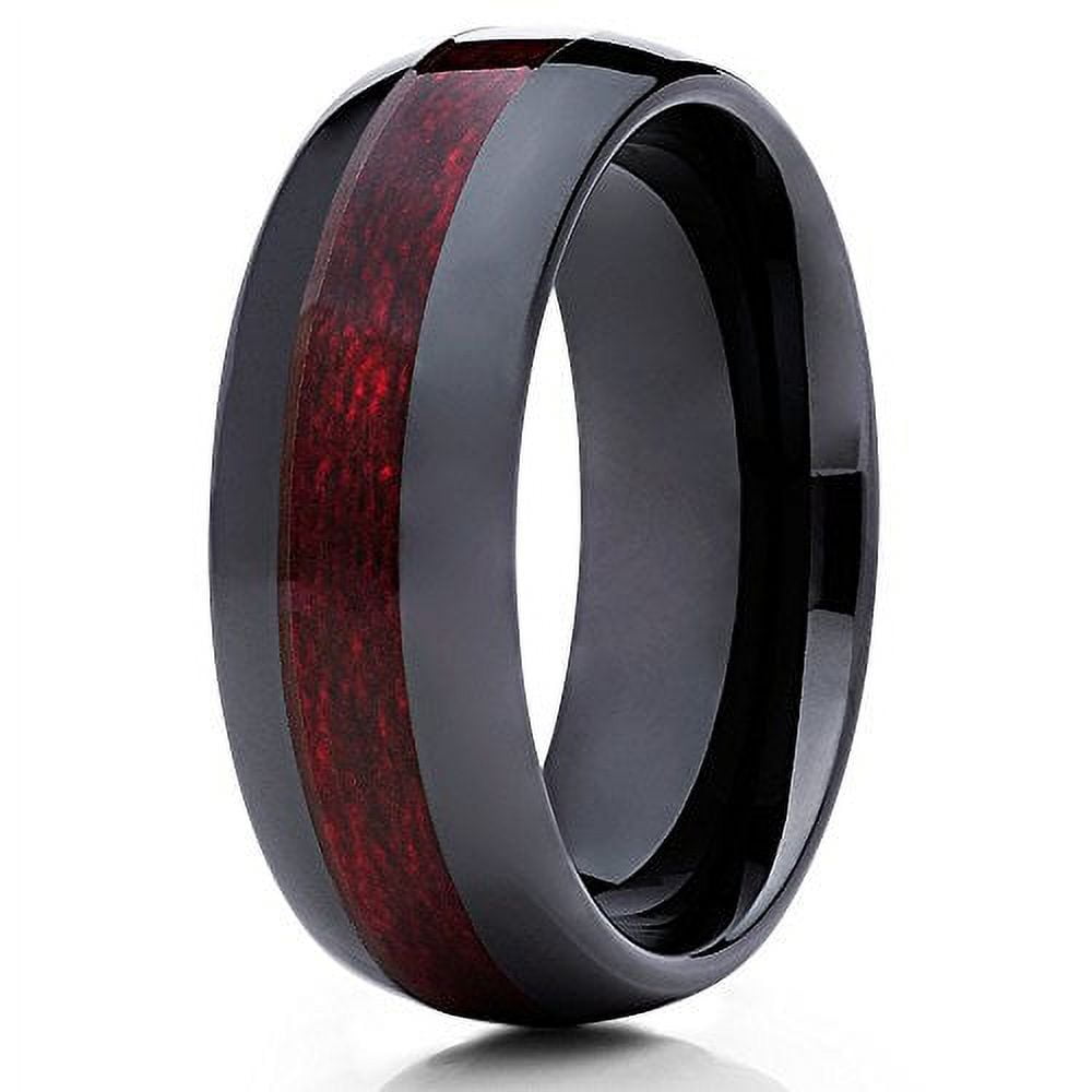Silly Kings 8mm Black Ceramic Wedding Ring Burgundy Wood Inlay Unique ...