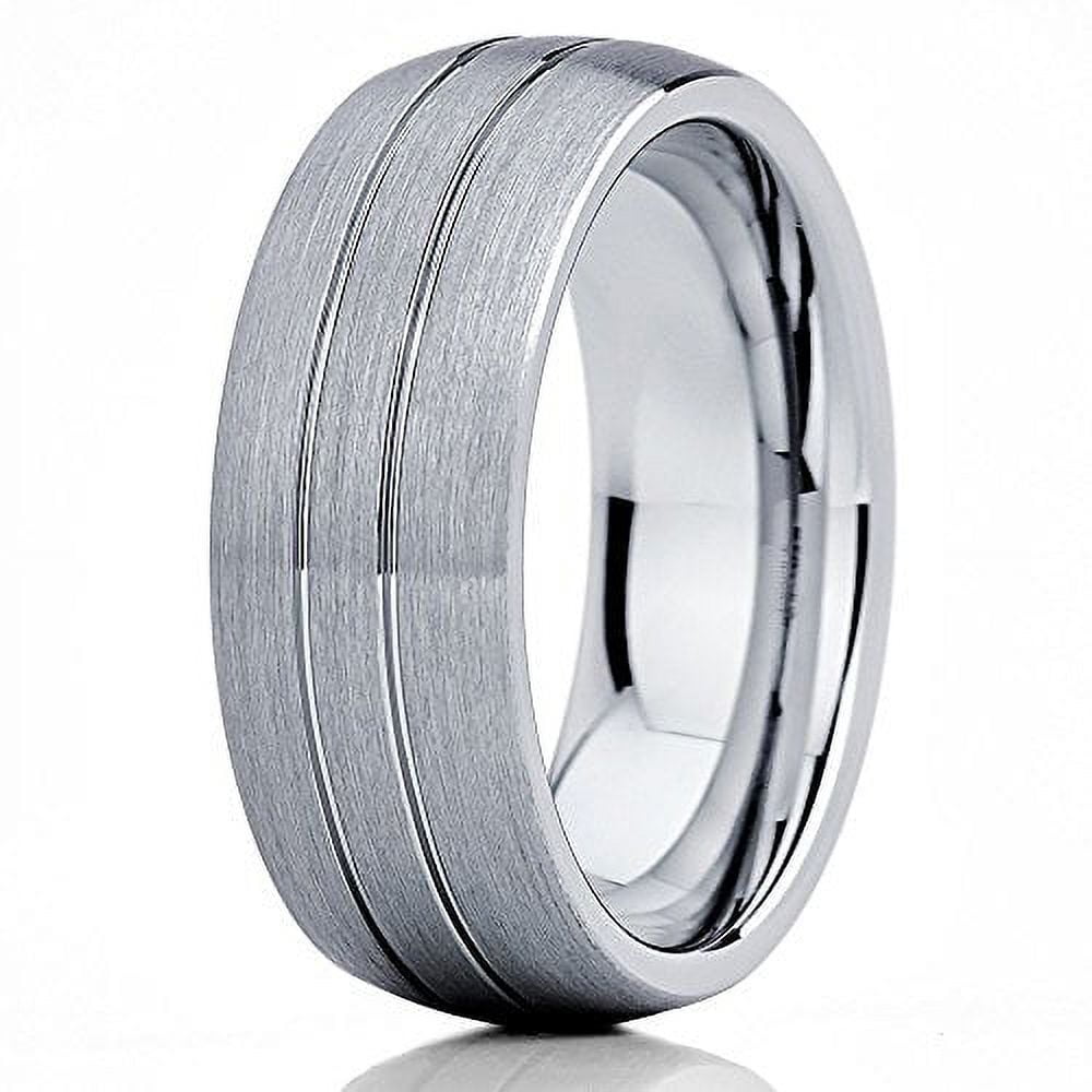 Silly Kings 8mm Gray Tungsten Carbide Wedding Band Brushed Grooved Ring ...